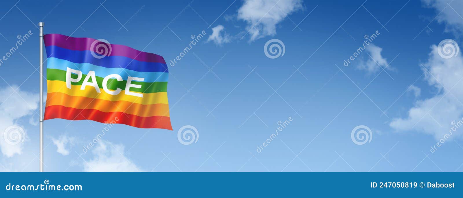 Rainbow Peace / Pace Flag Isolated on a Blue Sky. Horizontal Banner ...