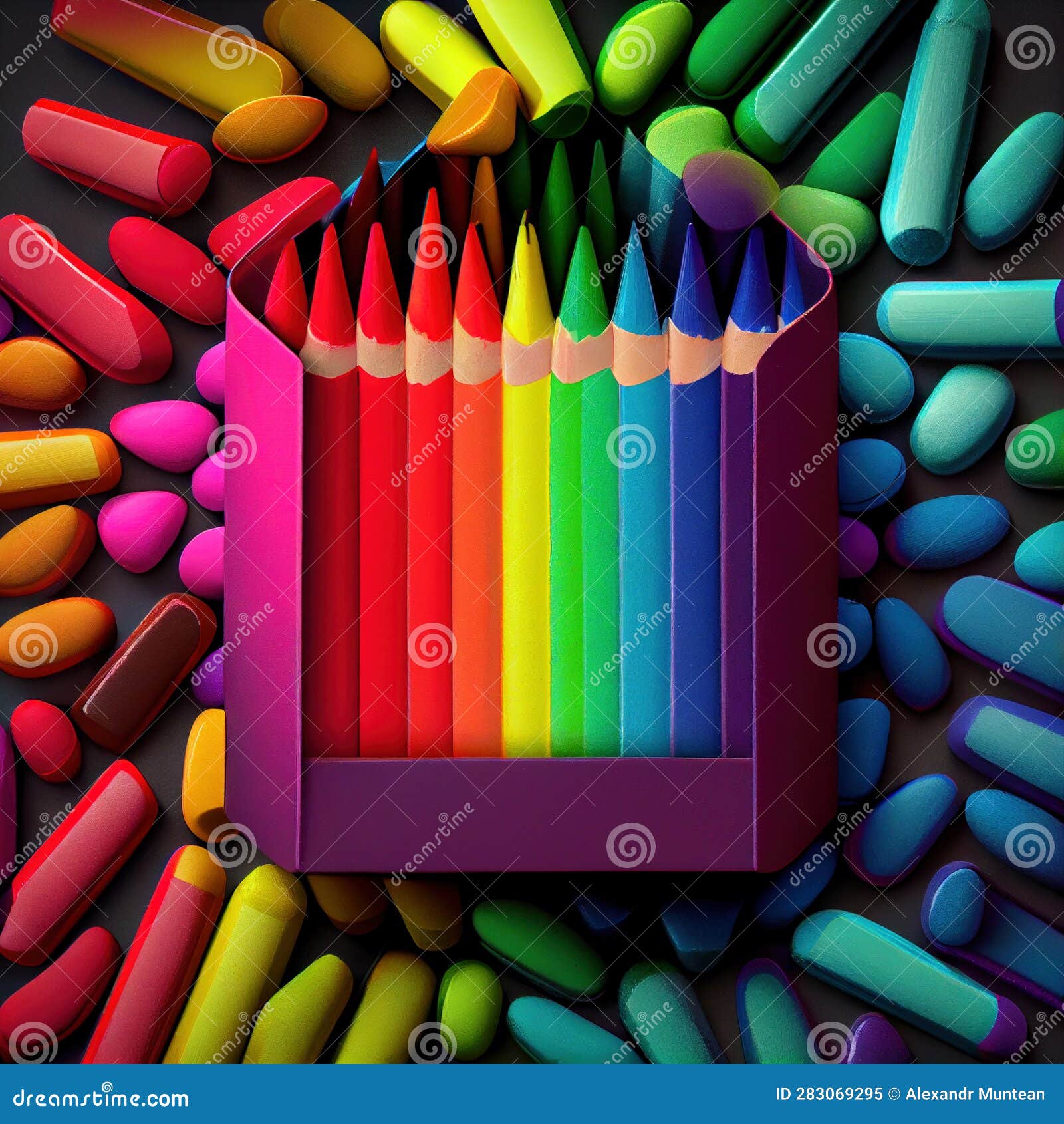 Rainbow pencils in box. stock illustration. Illustration of spectrum ...