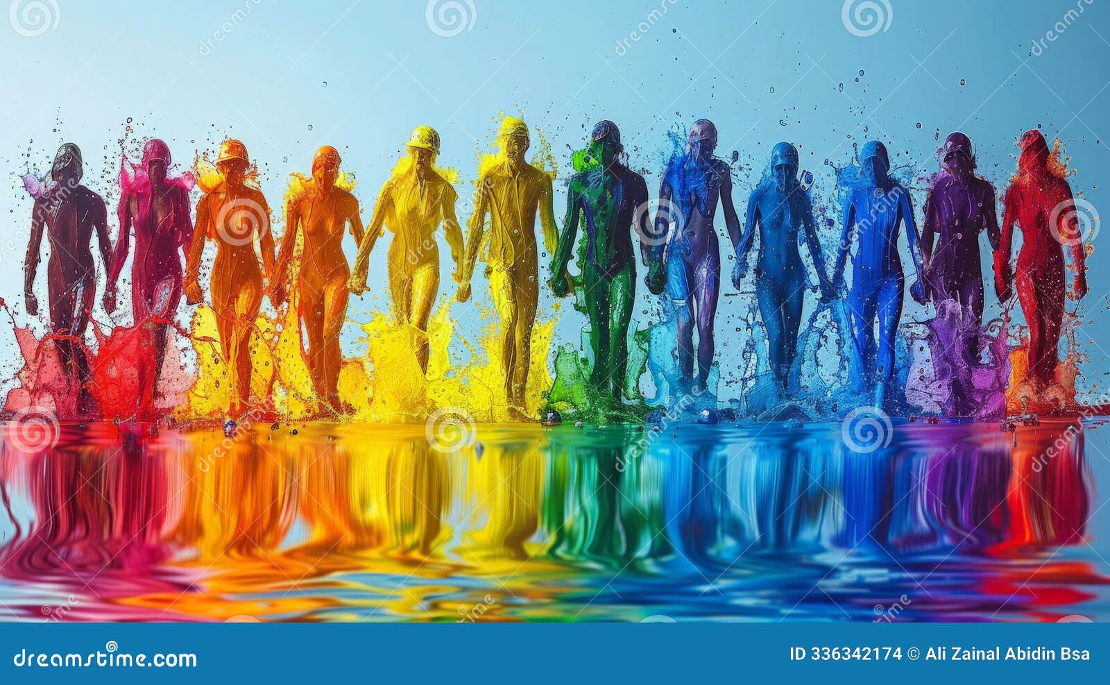 Rainbow People Walking.Harmony in Motion Stock Illustration ...