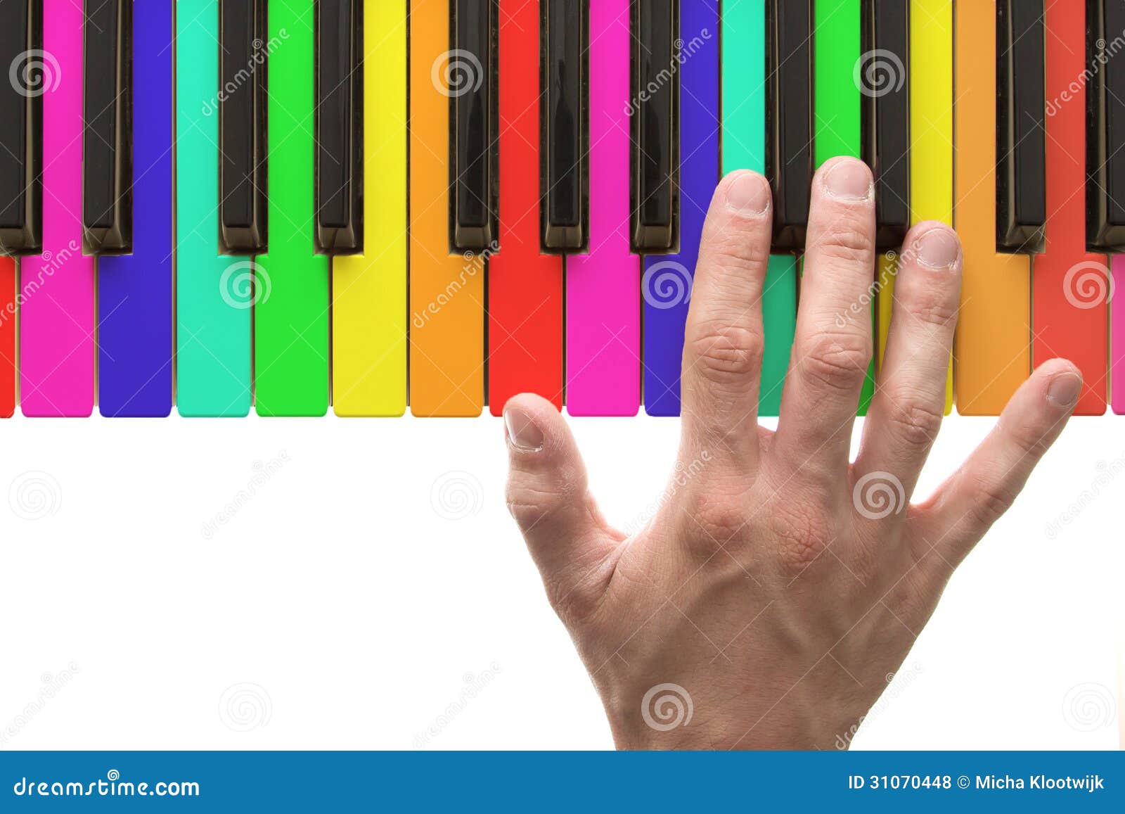 Rainbow Piano Keyboard with Hand Stock Photo - Image of instrumental ...