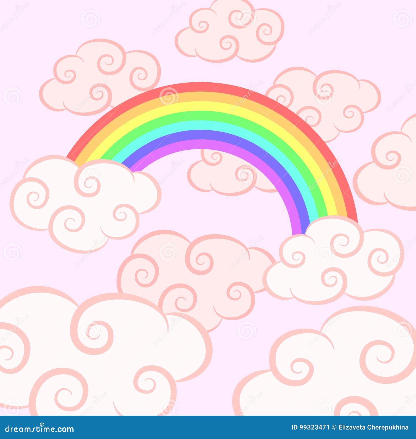 Rainbow in the Pink Cloud. Beautiful Magic Background Stock Vector ...