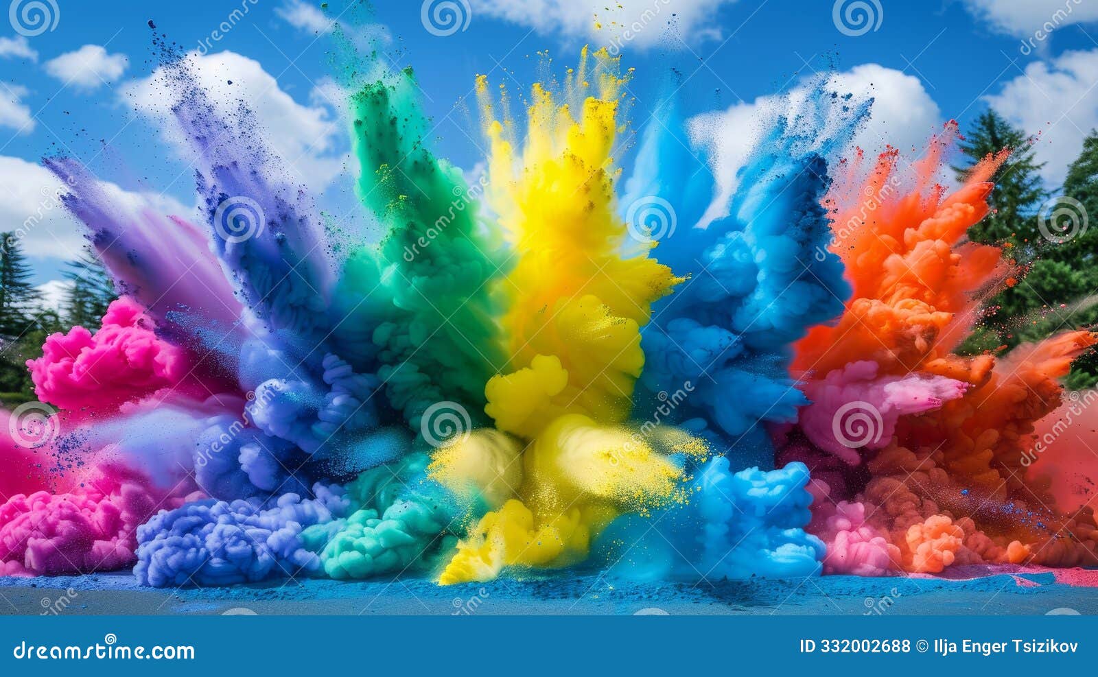Rainbow Powder Explosion in Sky. Colorful Color Powder Exploding on ...