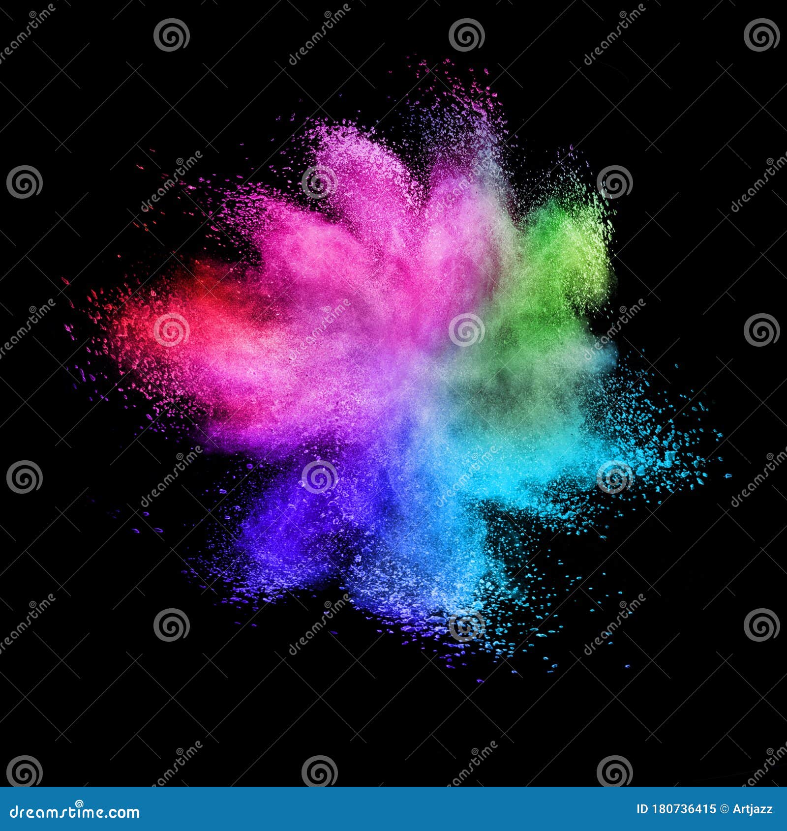 Rainbow Powder Splash or Burst on a Black Background. Stock Image ...