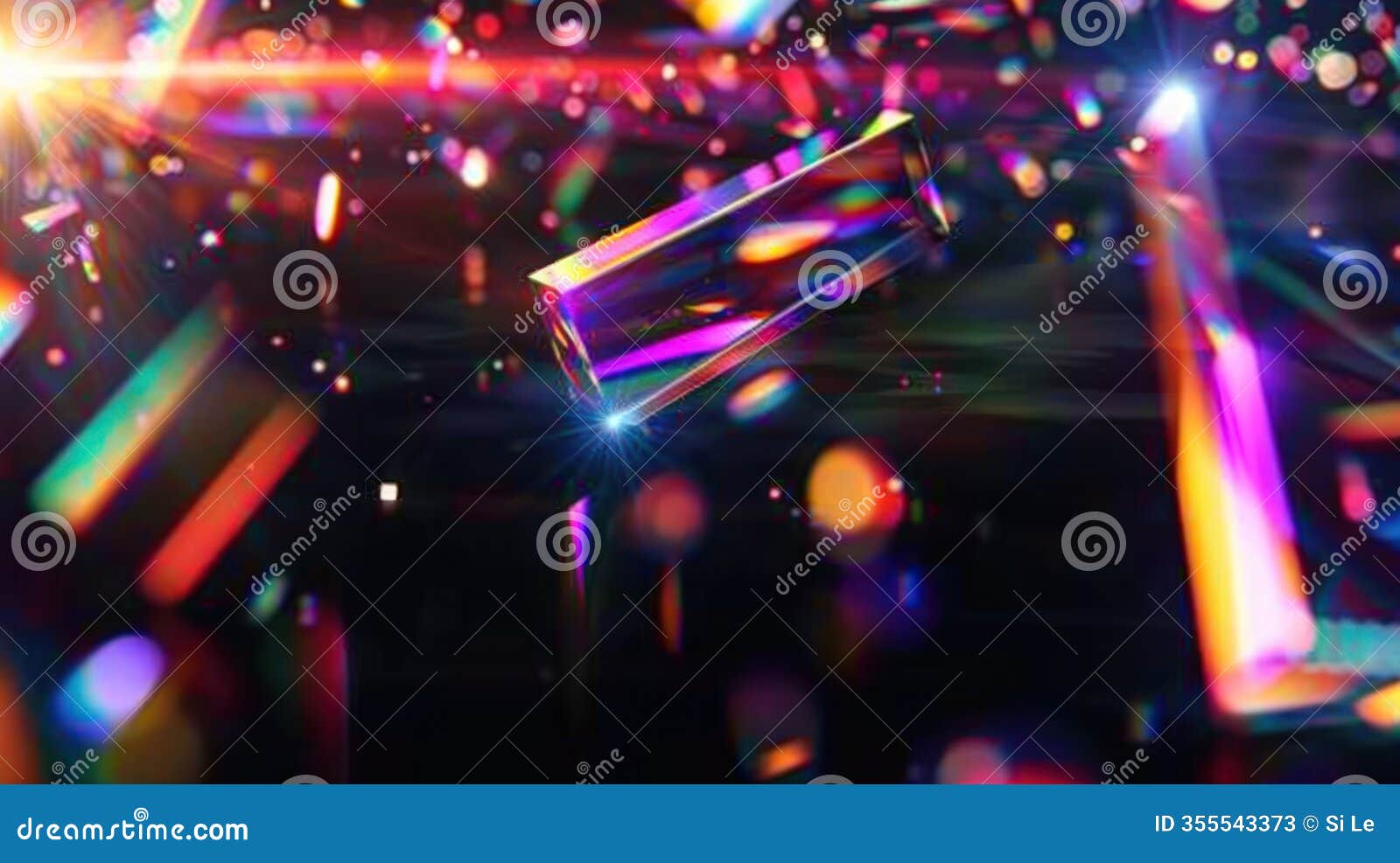 Rainbow Prism Light Effect on Black Background with Bokeh Lens Flare ...