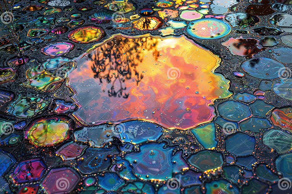 Reflective Puddle: Vibrant Natural Beauty, Generative Ai Stock ...