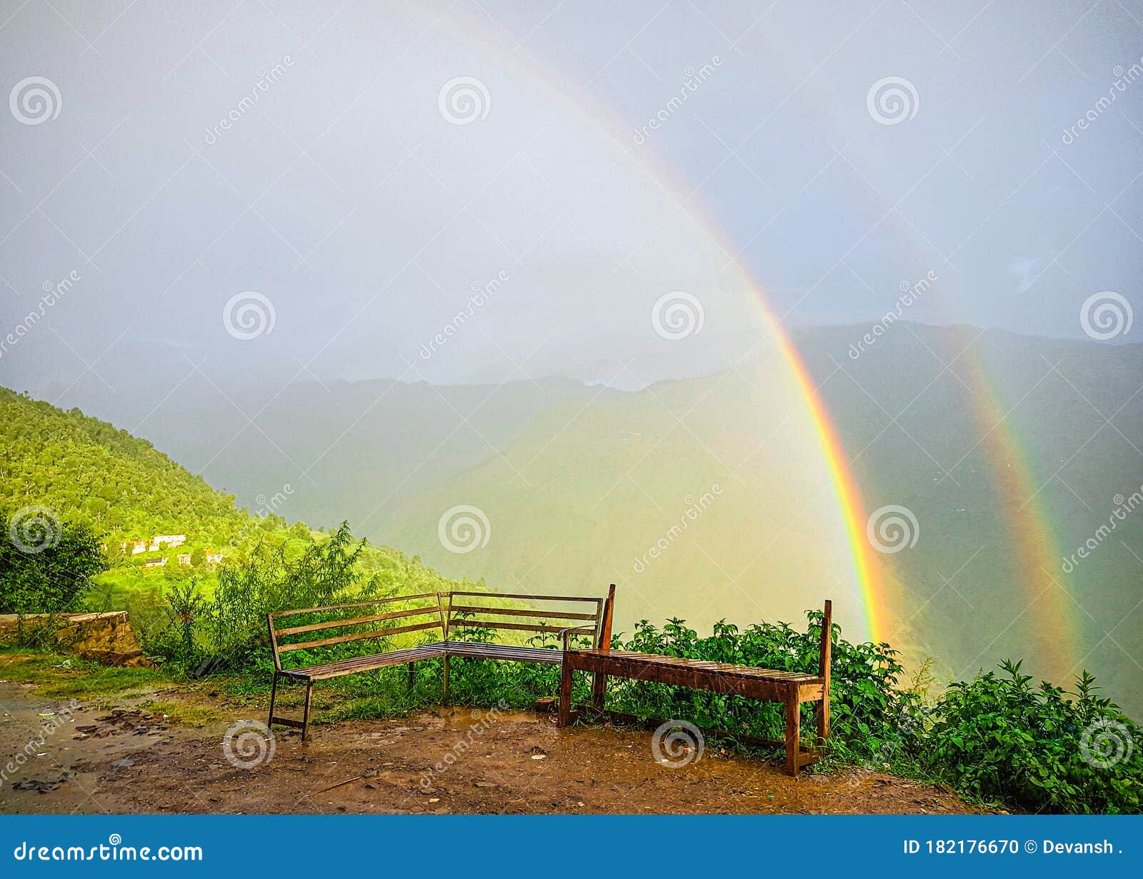 Rainbow Rain Weather Scenery Stock Photo - Image of grass, nature ...