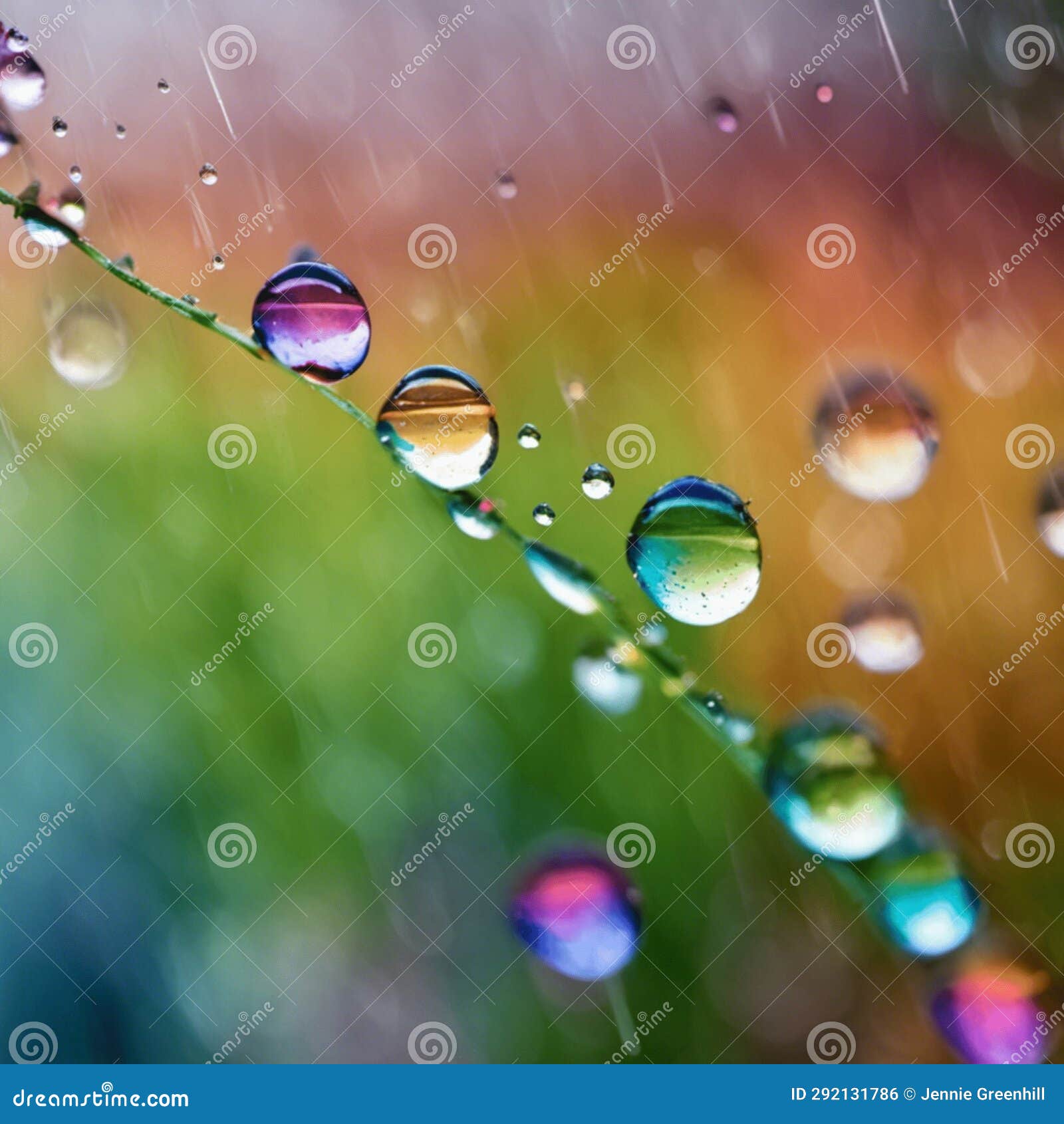 Rainbow Raindrops Falling into a Puddle Stock Illustration ...