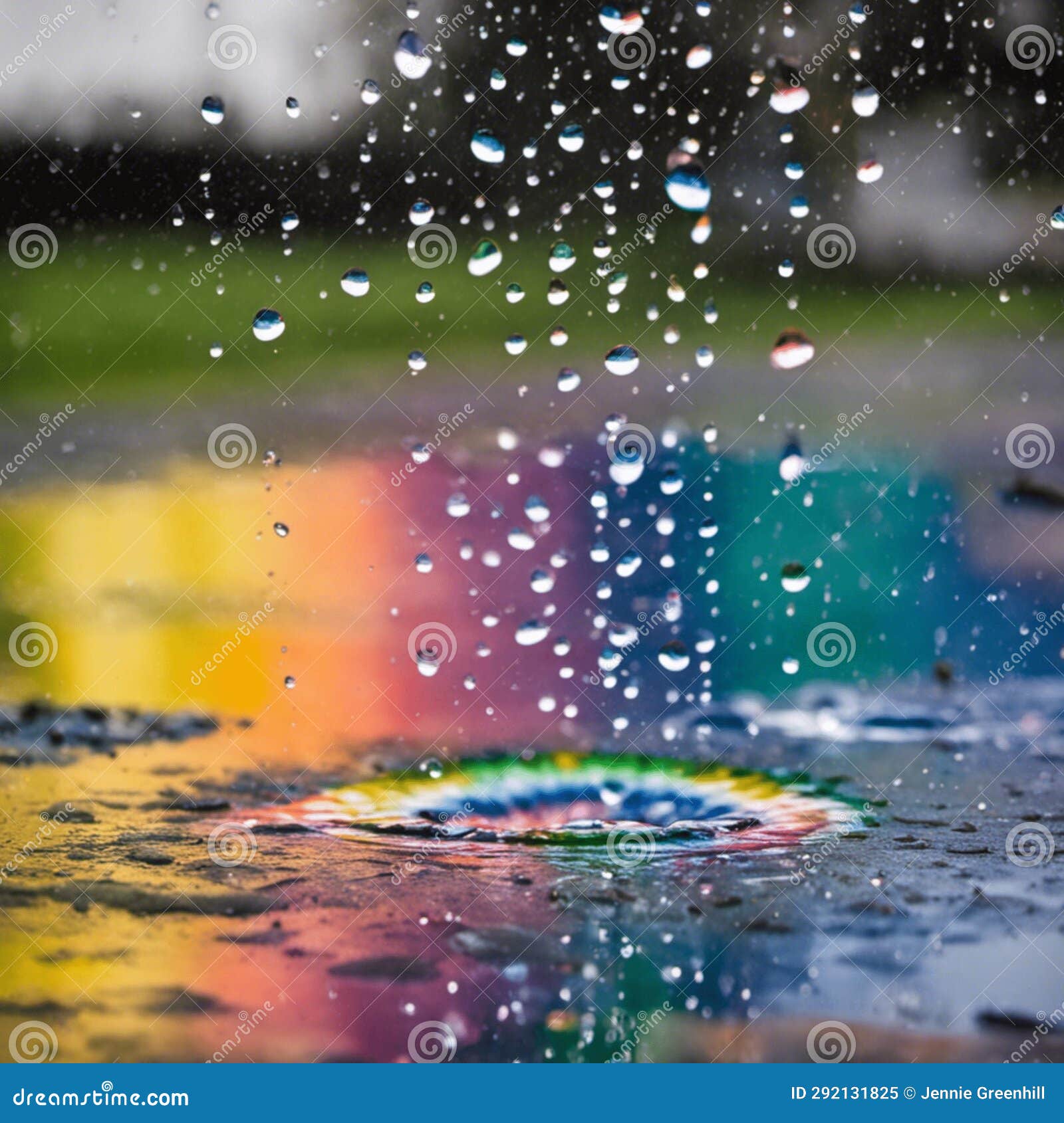 Rainbow Raindrops Falling into a Puddle Stock Illustration ...