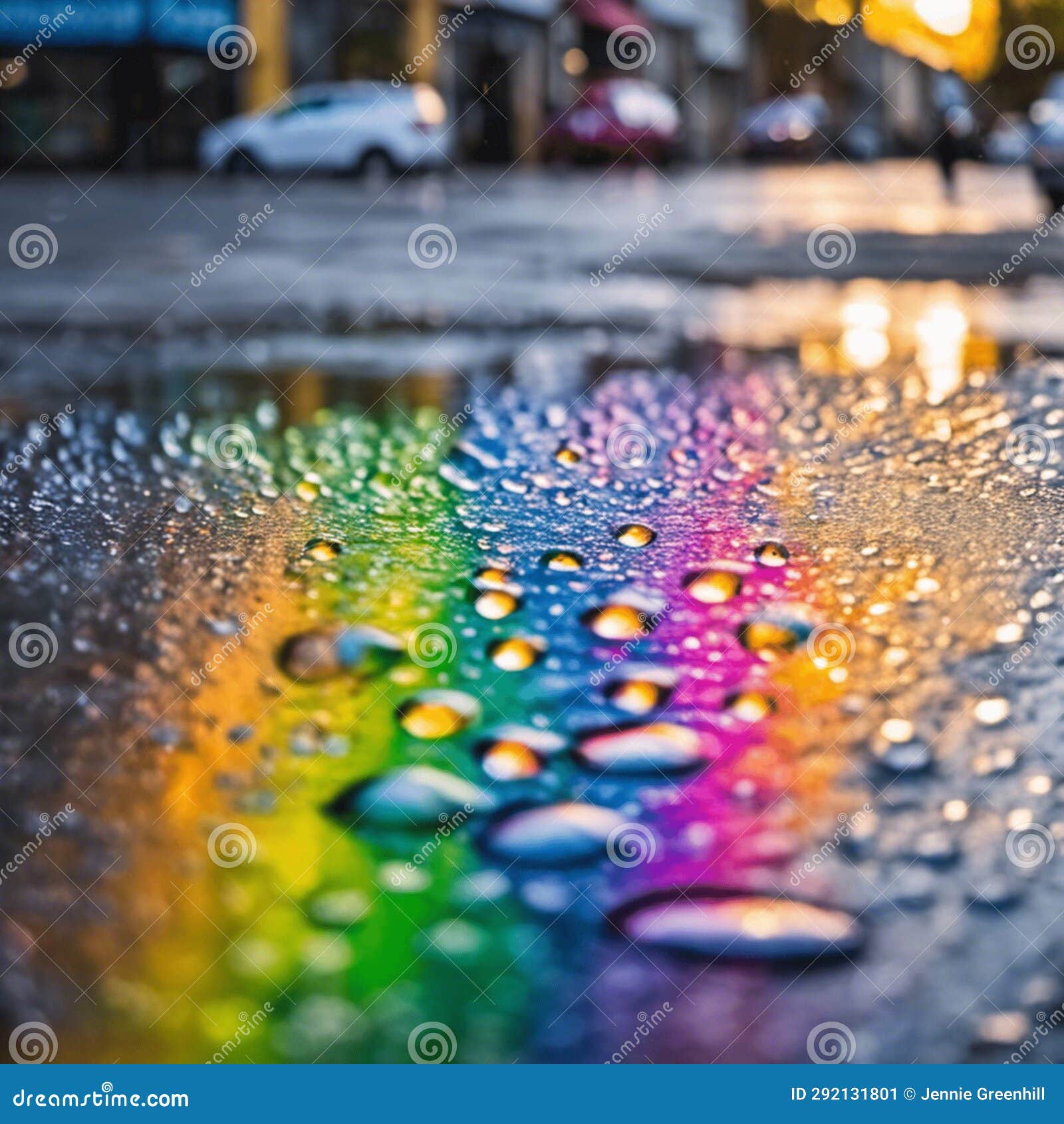 Rainbow Raindrops Falling into a Puddle Stock Image - Image of water ...
