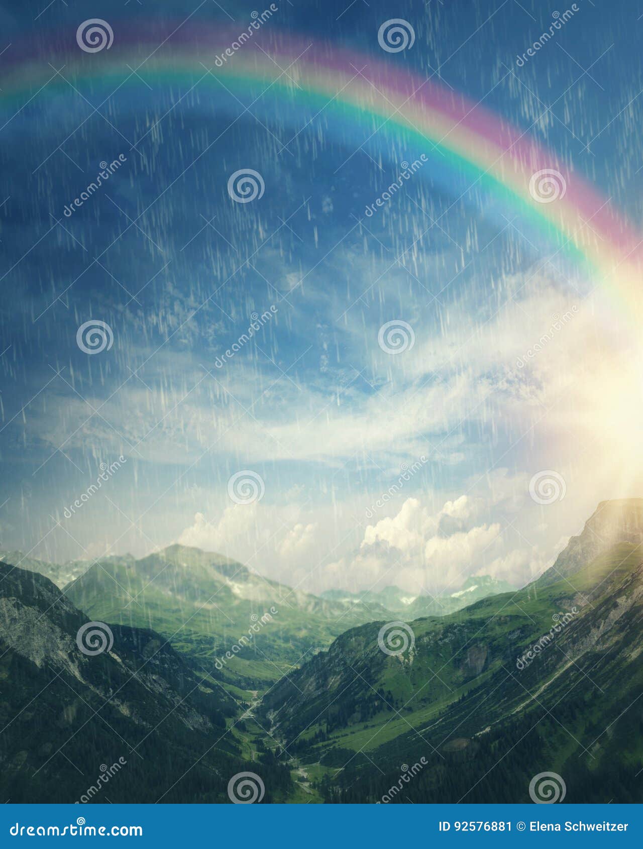 Rainbow at the rainy day stock image. Image of landscape - 92576881