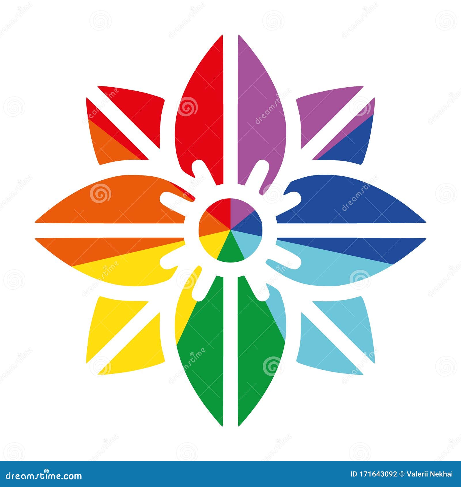 Rainbow Ray Flower Clematis Flat Vector Icon for Printing Anticlockwise ...