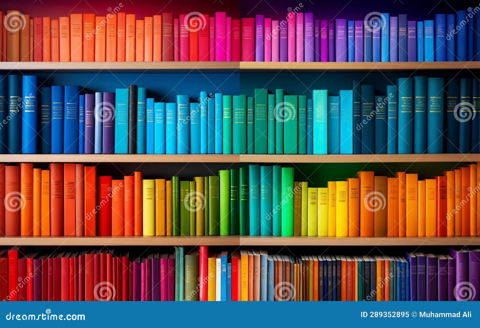 Rainbow of Reading Multi Colored Books on a Bookshelf. Generative AI ...
