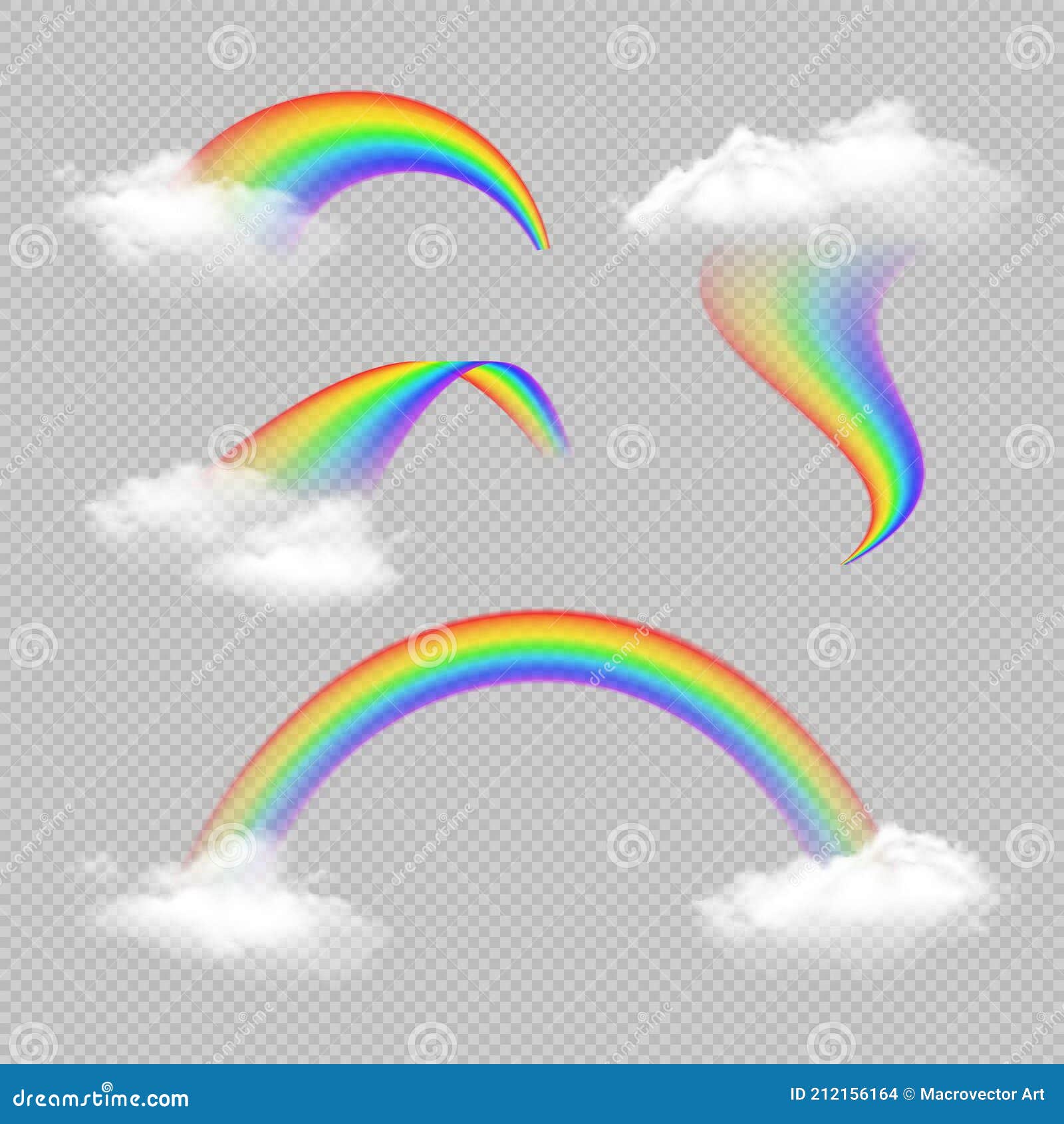 Rainbow, Realistic Rainbow With Clouds On A Blue Background. Rainbow ...