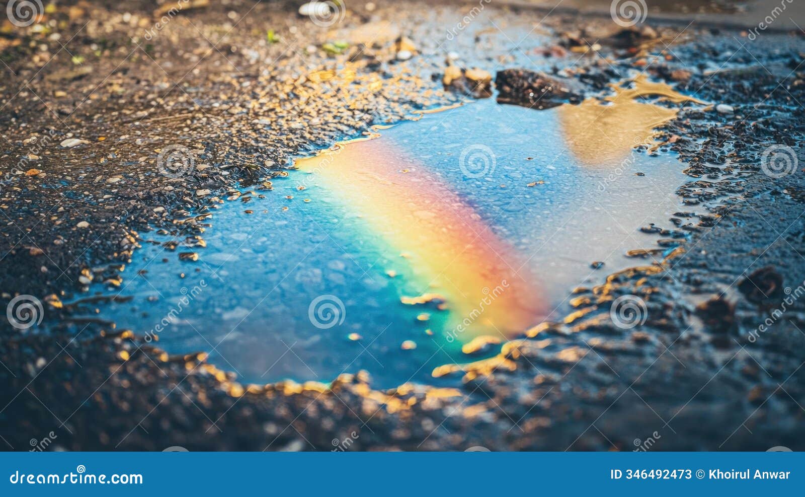 Rainbow Reflected in a Puddle on the Street after the Rain Stock ...
