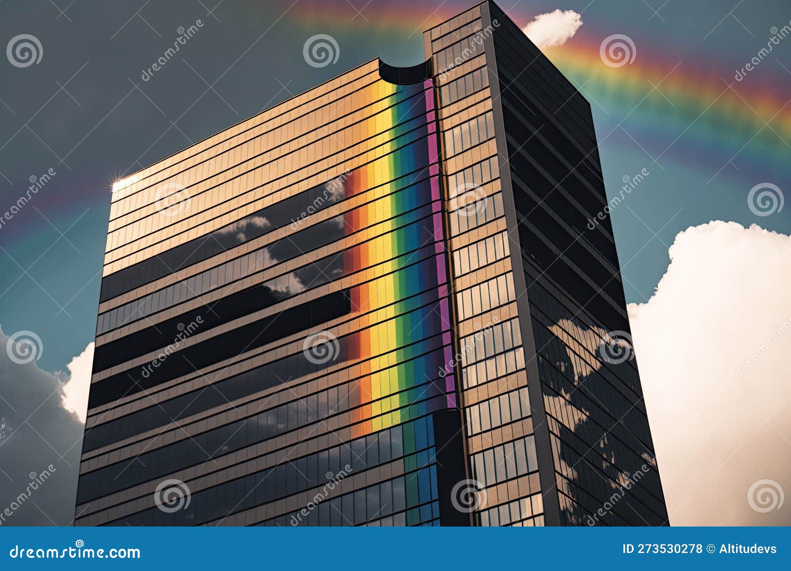 Rainbow Reflected in the Windows of a Towering Skyscraper Stock Photo ...