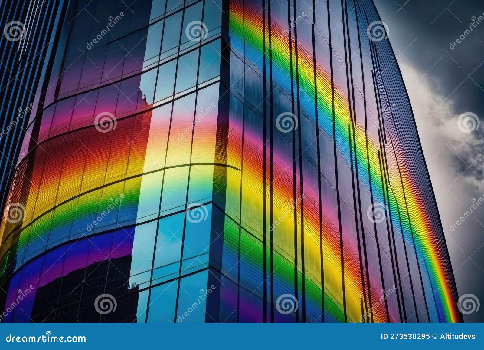 Rainbow Reflected in the Windows of a Towering Skyscraper Stock Image ...