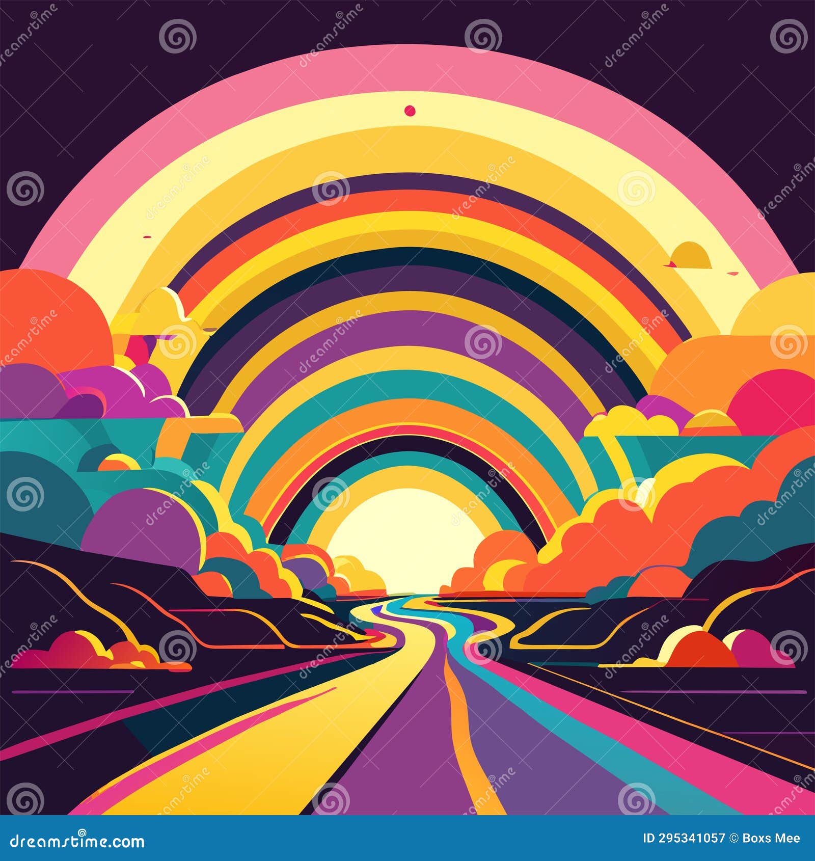 Rainbow on the Road. Landscape with Rainbow Stock Image - Image of ...