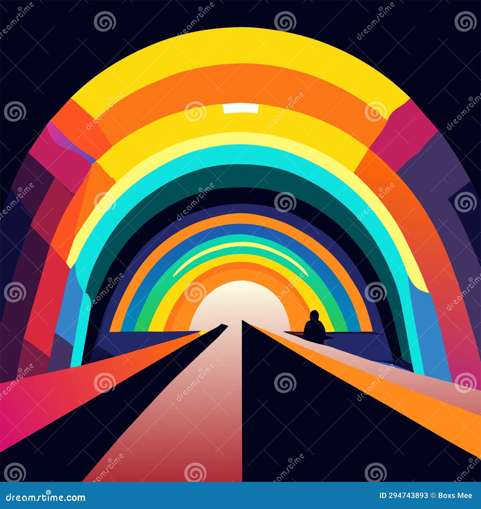 Rainbow on the Road. Vector Illustration in a Flat Style Stock Vector ...