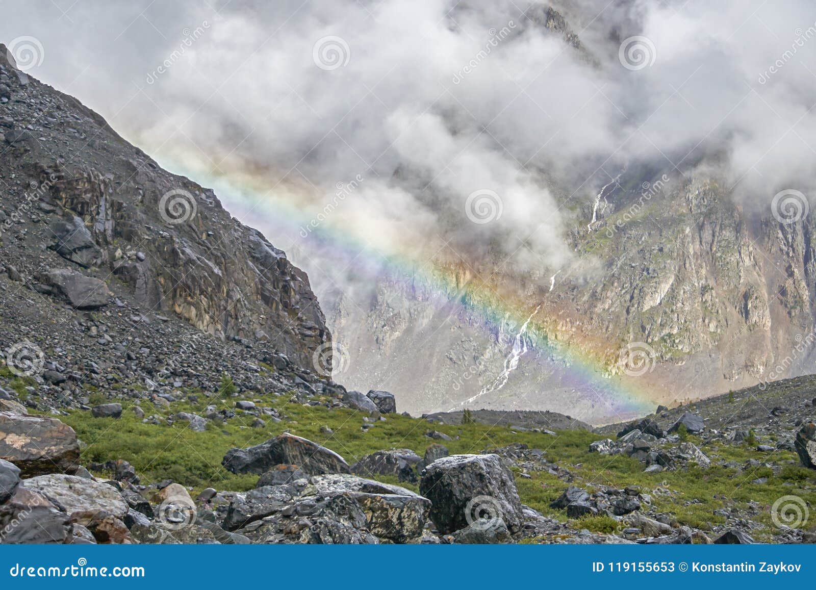 Rainbow between the Rocks. Mountain Landscape with a Beautiful Rainbow ...