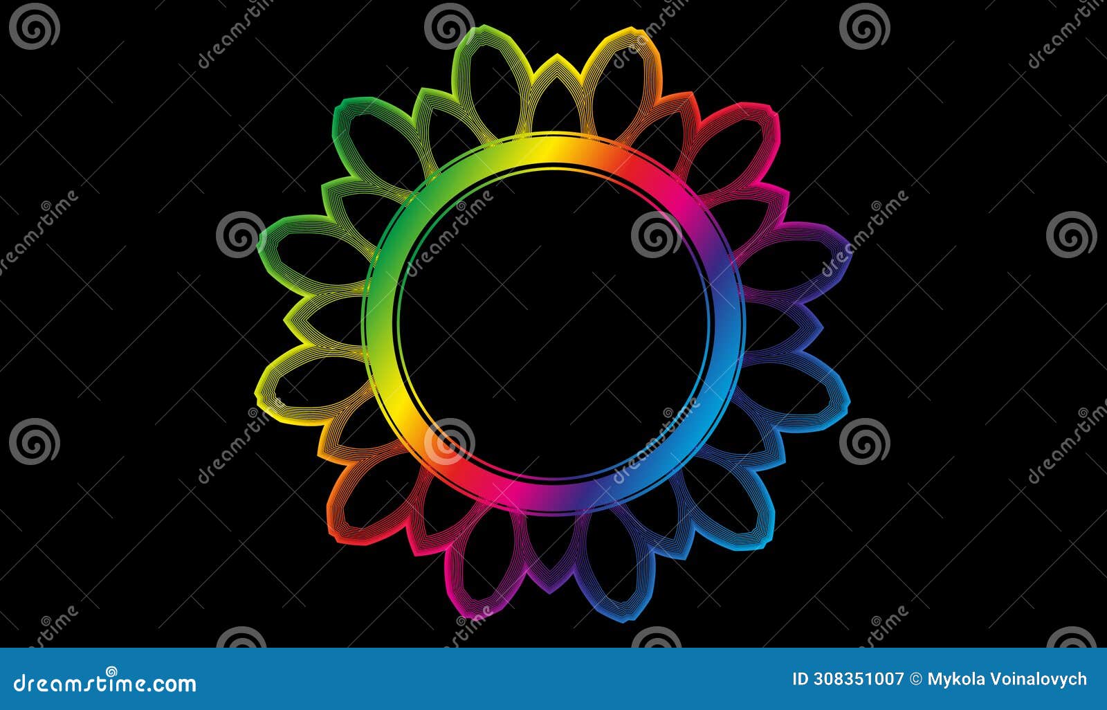 Rainbow Round Frame on Black Background, Design Element Stock Vector ...