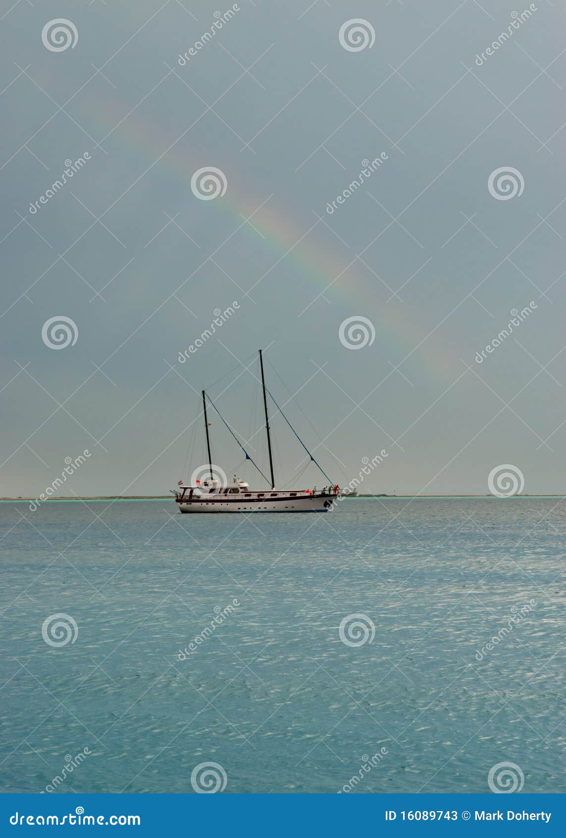 Rainbow with Sailing Boat on a Flat Sea Stock Image - Image of helps ...
