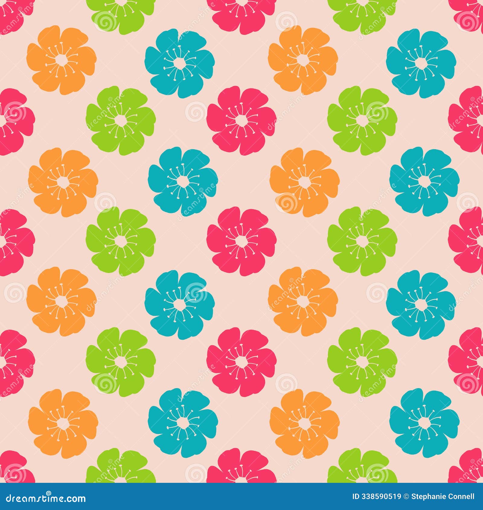 Rainbow Seamless Floral Repeat Pattern on Cream Background Stock ...