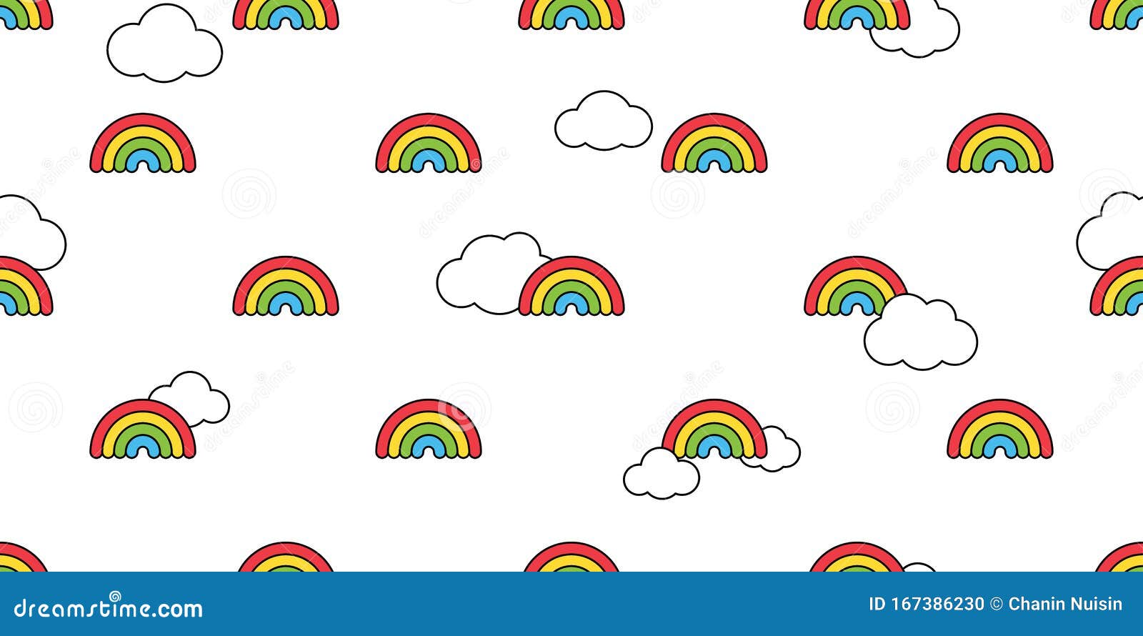 Rainbow Seamless Pattern Raining Sky Cloud Vector Scarf Isolated ...