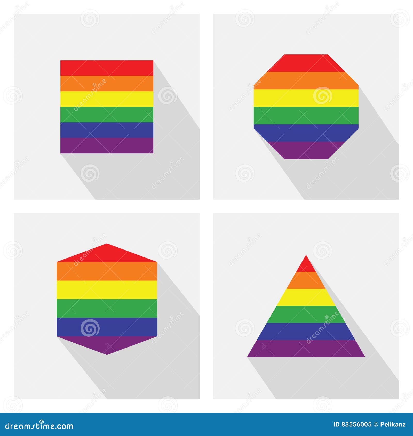 Rainbow Shapes Flags Color Icons Set with Long Shadow Stock Vector ...
