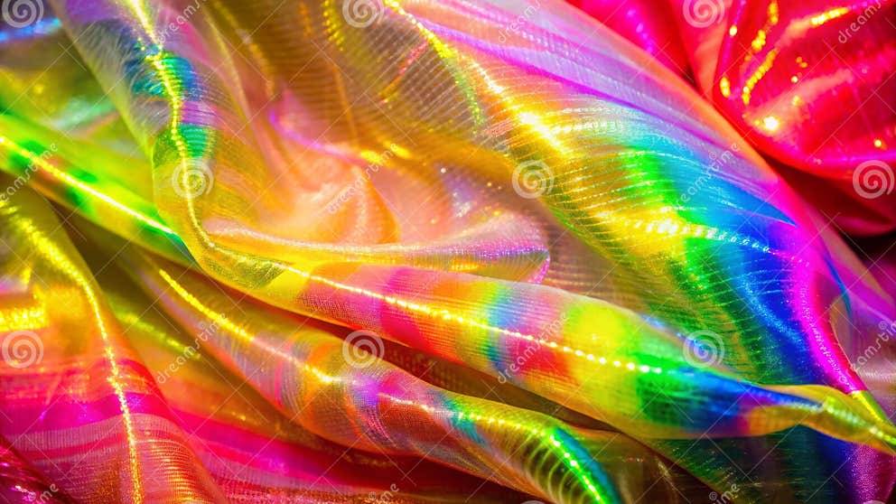 Rainbow Sheer Fabric Close-Up Drape, Iridescent Texture Stock ...