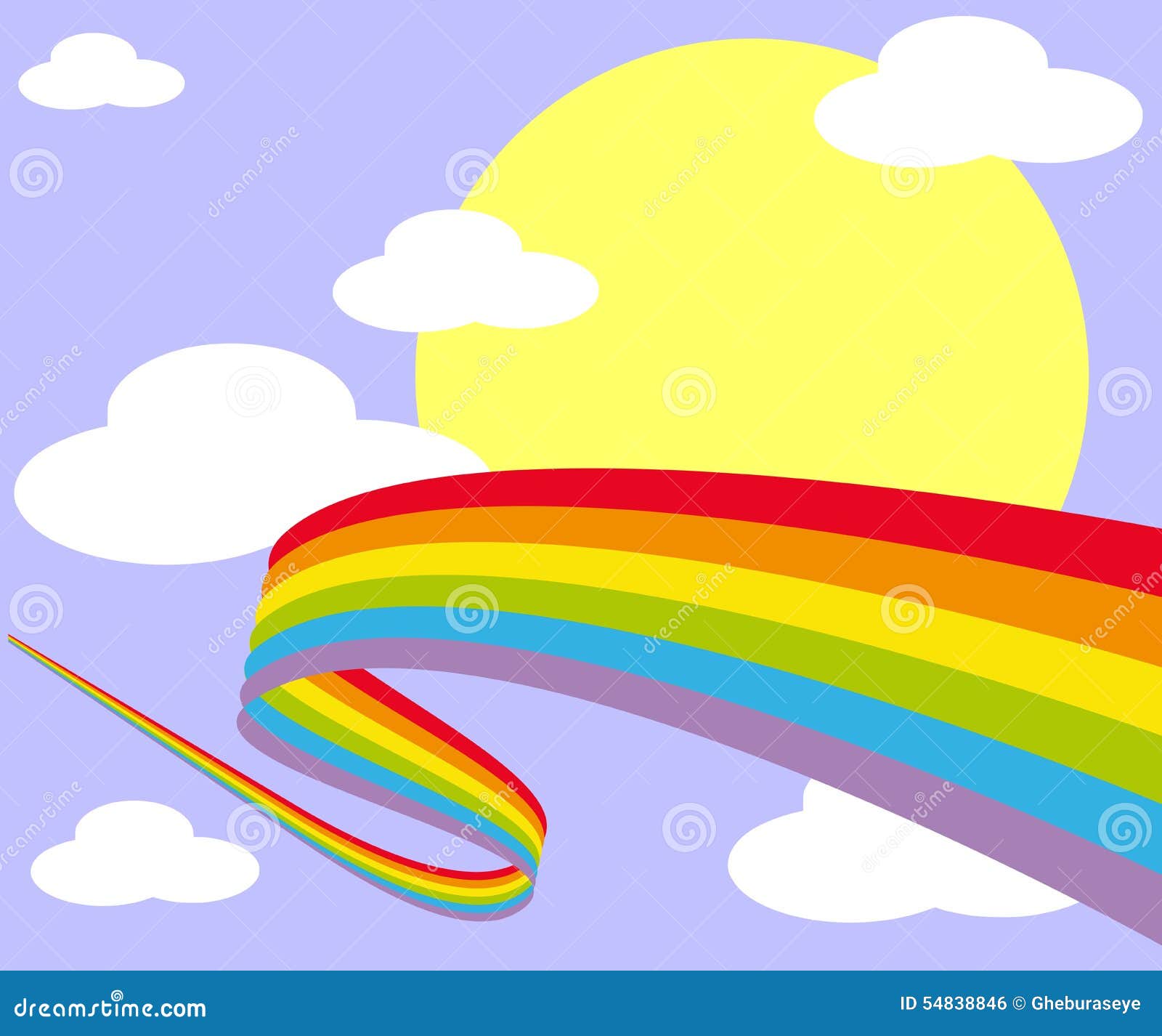 Rainbow in the Sky with Sun and Clouds Stock Vector - Illustration of ...
