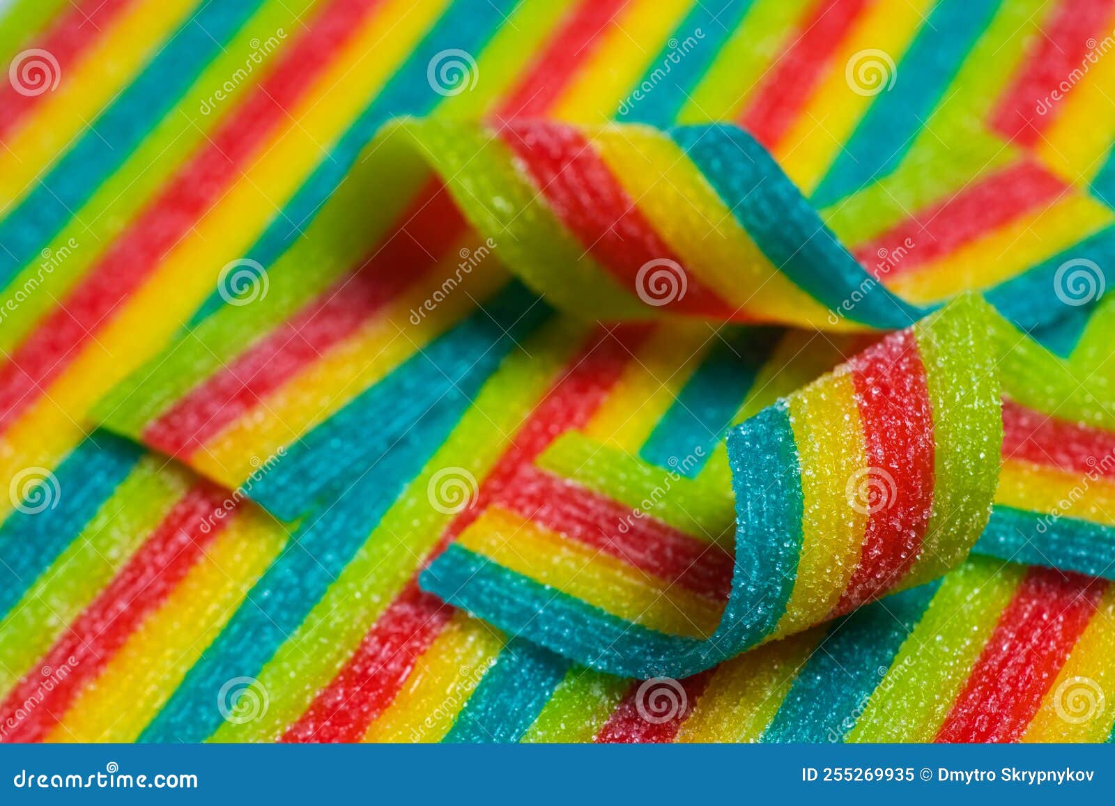 Rainbow Sour Jelly Candies Strips in Sugar Sprinkle Stock Image - Image ...