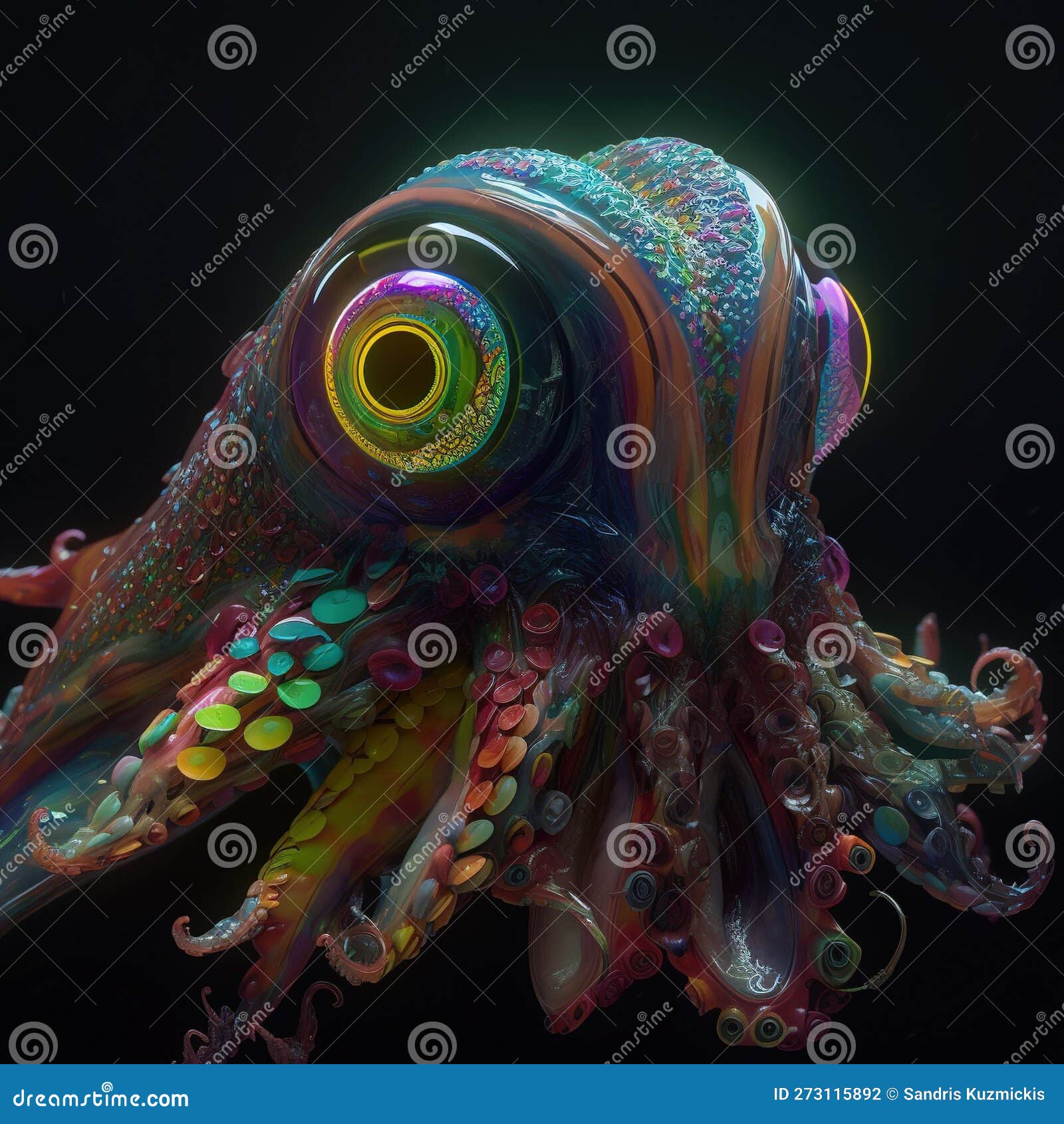 Rainbow Space Squid. Generative AI Stock Illustration - Illustration of ...