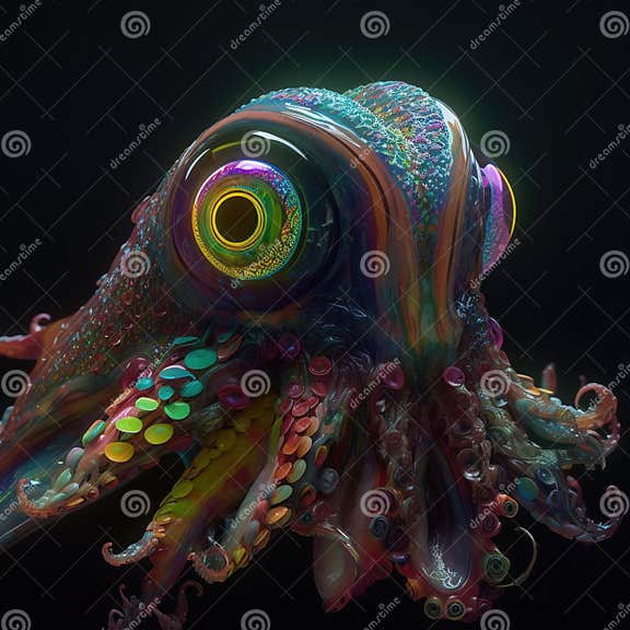 Rainbow Space Squid. Generative AI Stock Illustration - Illustration of ...