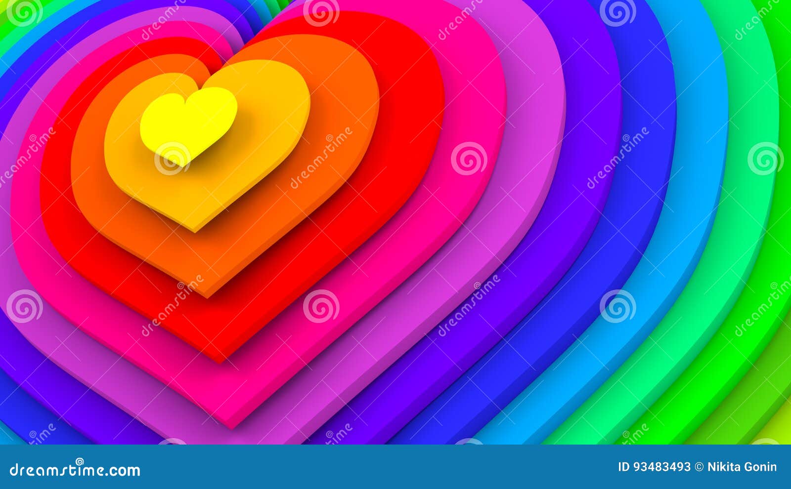 Rainbow Spectrum Heart Shapes Abstract 3d Render Stock Illustration