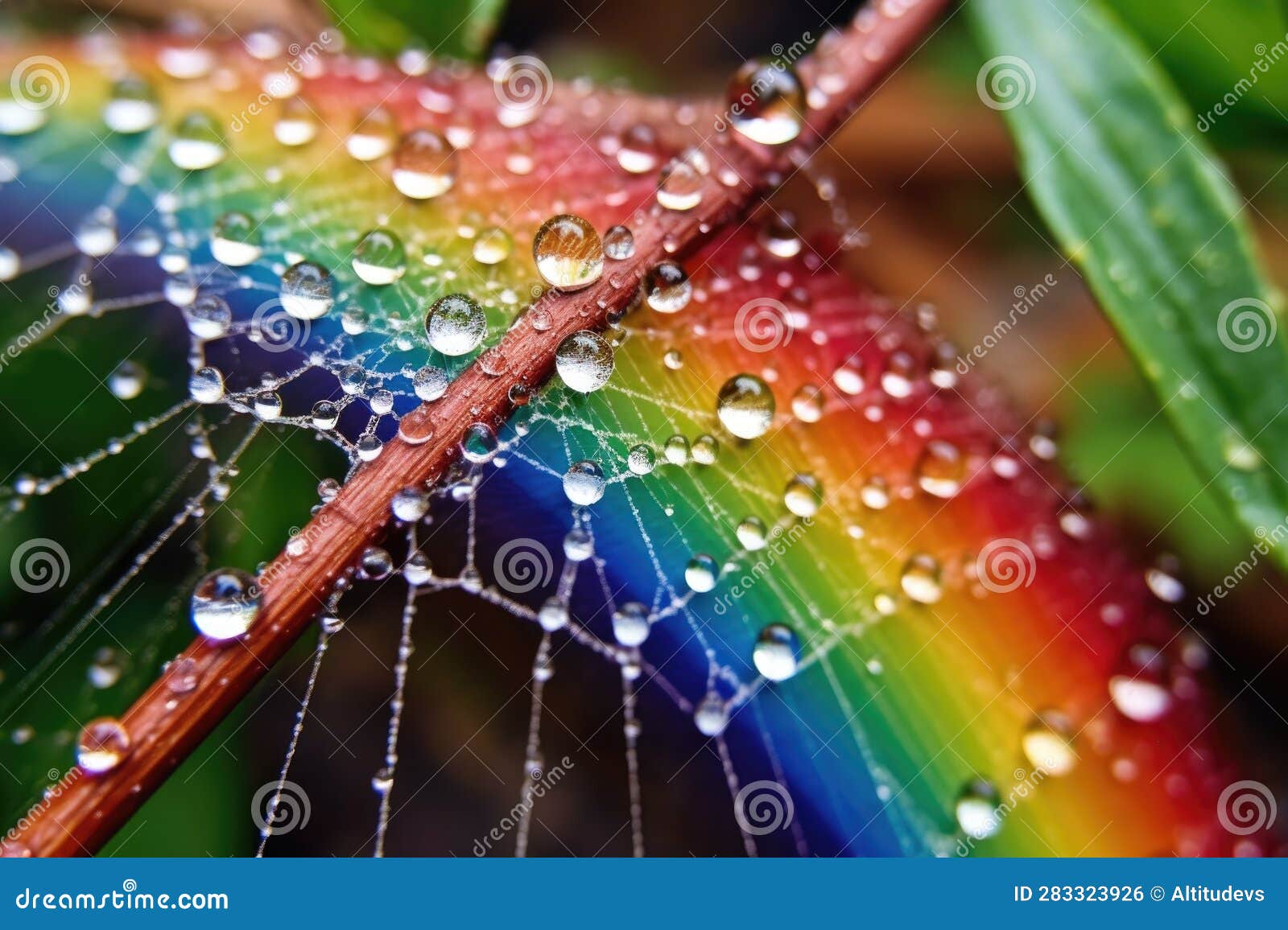 Rainbow Spectrum on a Spider Web after Rain Stock Illustration ...