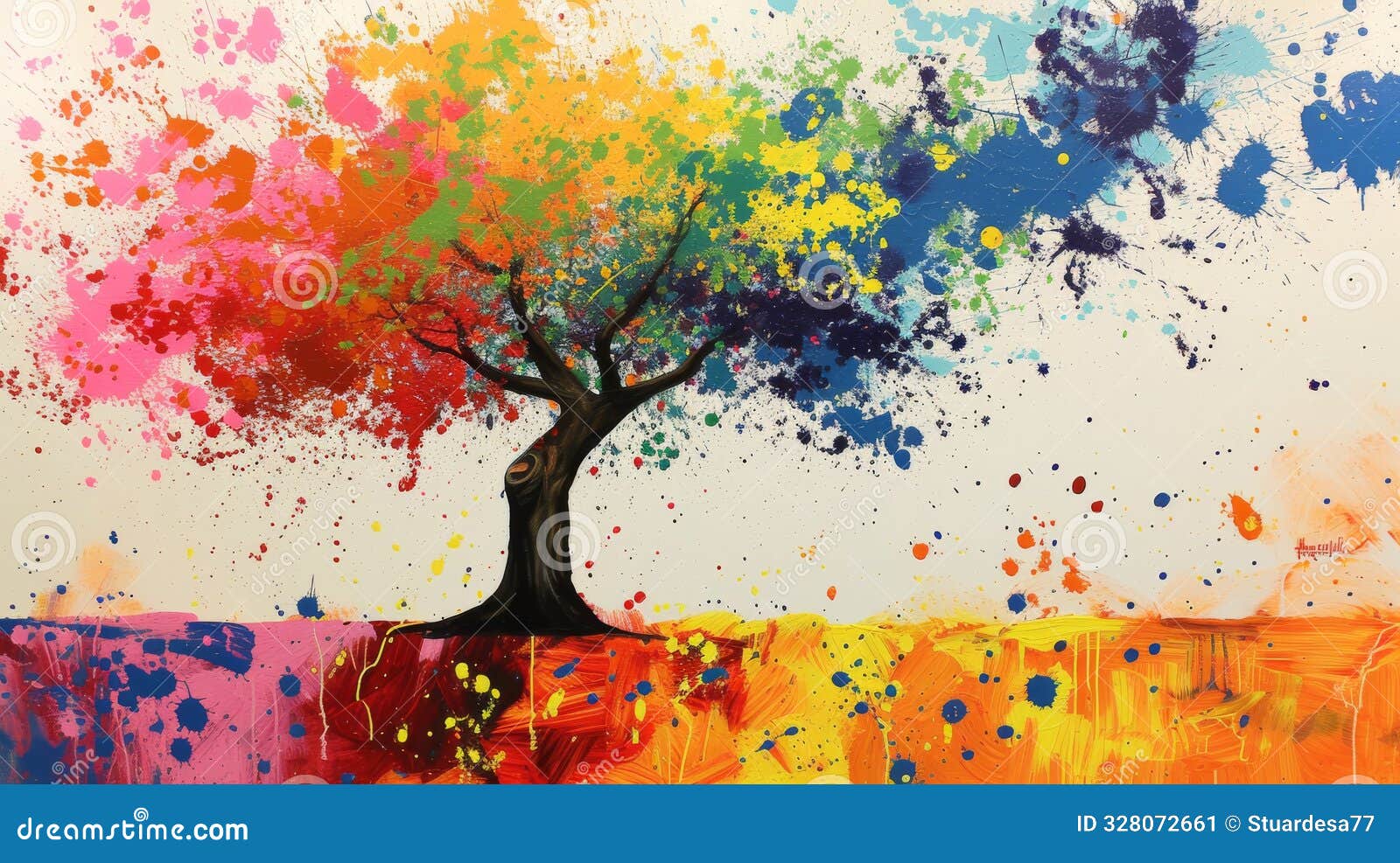 Rainbow Splatter Tree on White Canvas Stock Image - Image of graphic ...
