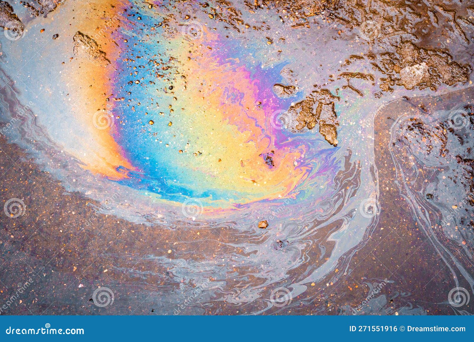 Rainbow Spots from Spilled Engine Oil in Puddle Stock Photo - Image of ...