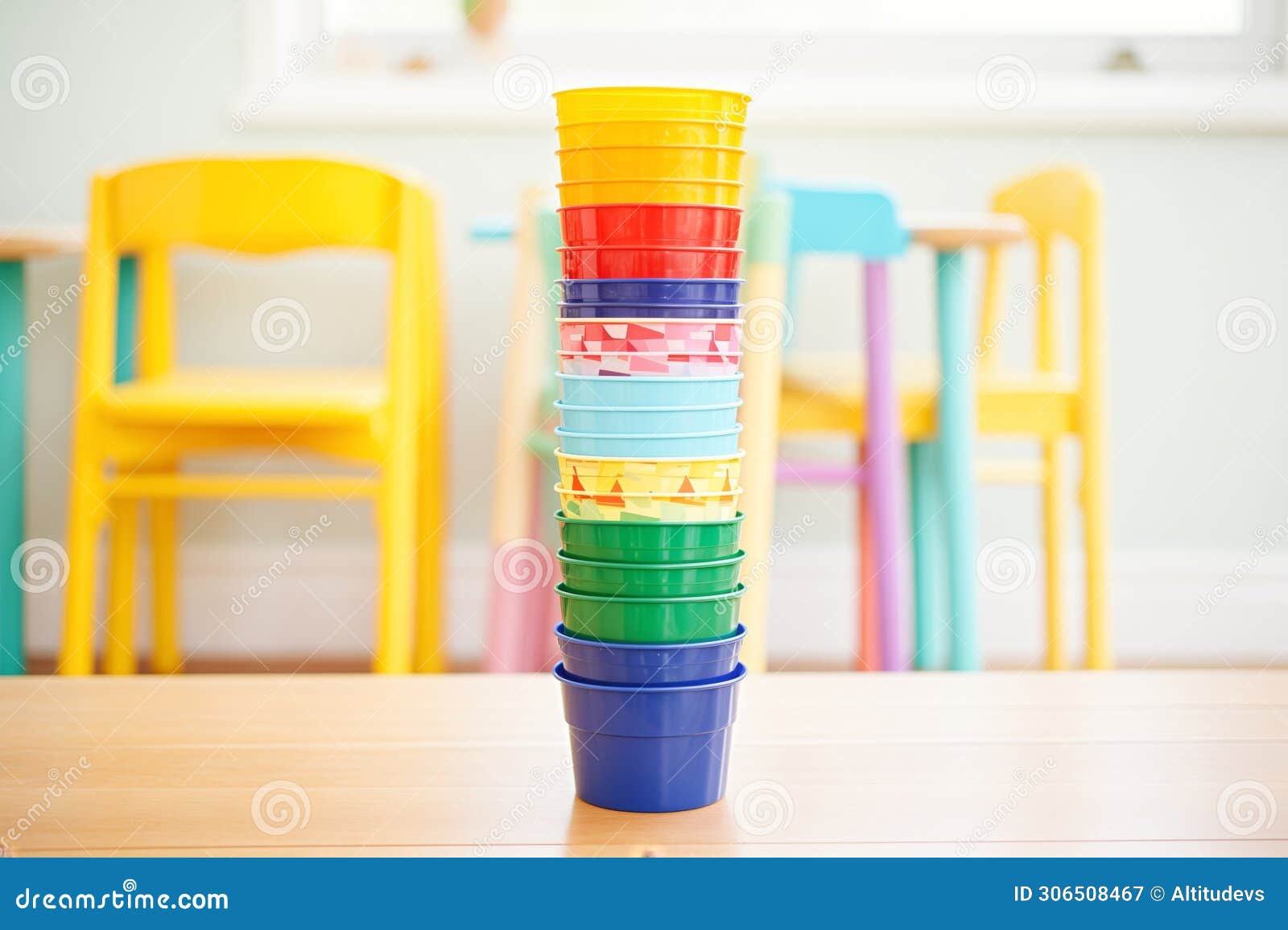 A Rainbow of Stackable Plastic Cups for Toddlers Stock Image - Image of ...
