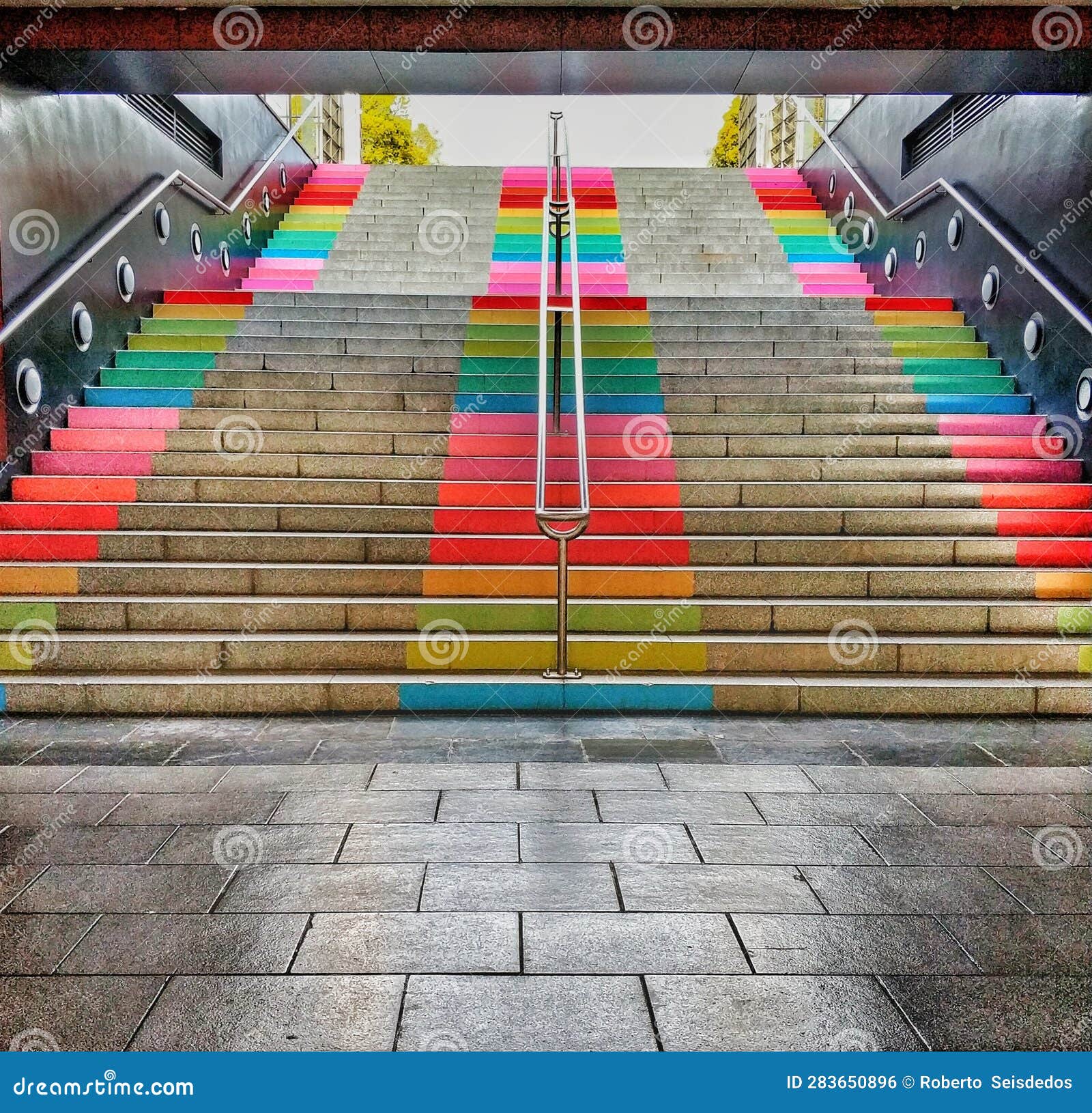 Rainbow stairs Barcelona stock photo. Image of colors - 283650896