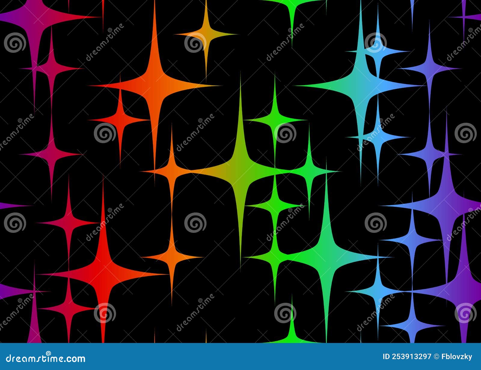 Rainbow Stars on Black Background Pattern Stock Vector - Illustration ...