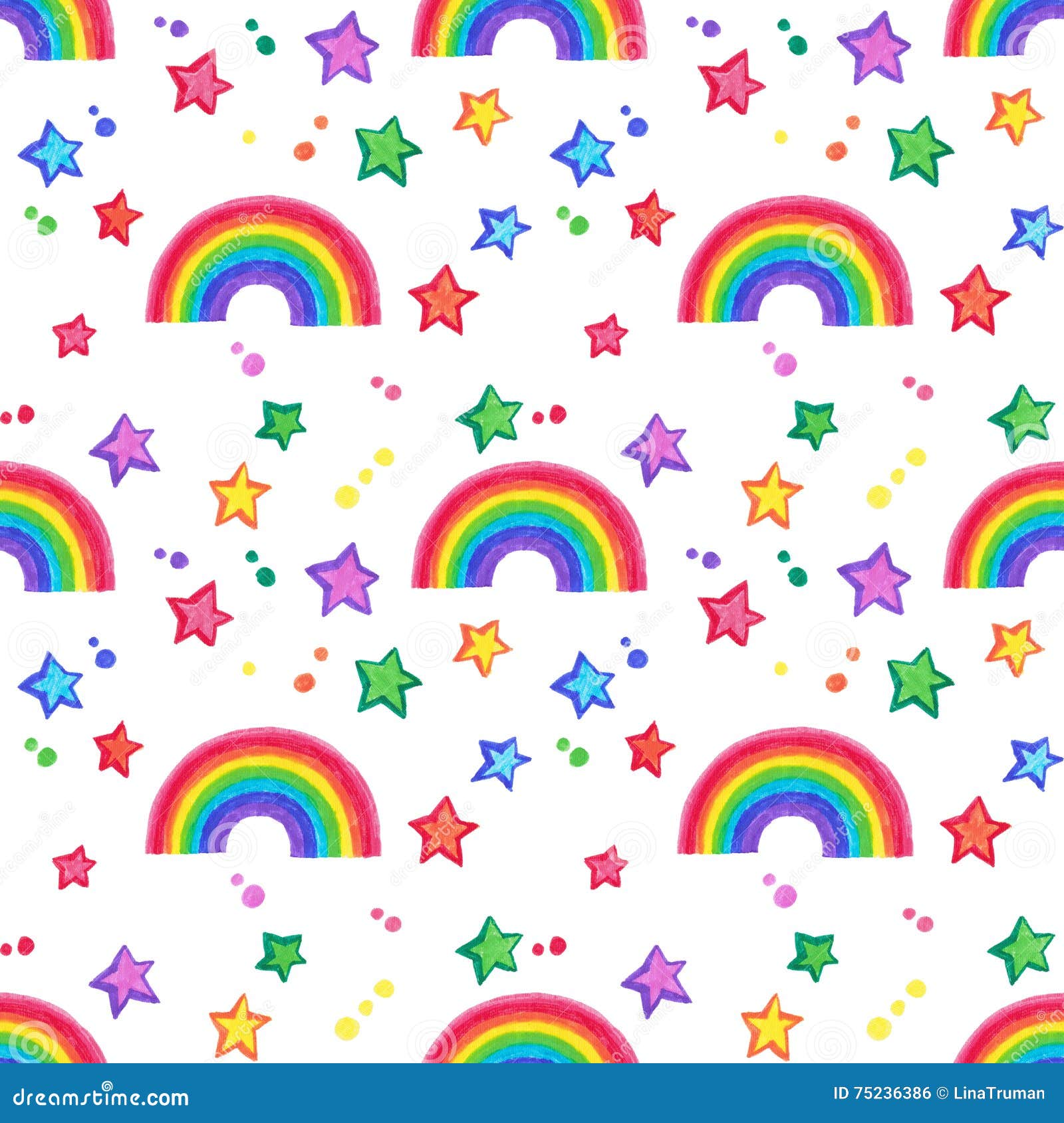Rainbow and Stars Doodle Seamless Pattern. Stock Illustration ...