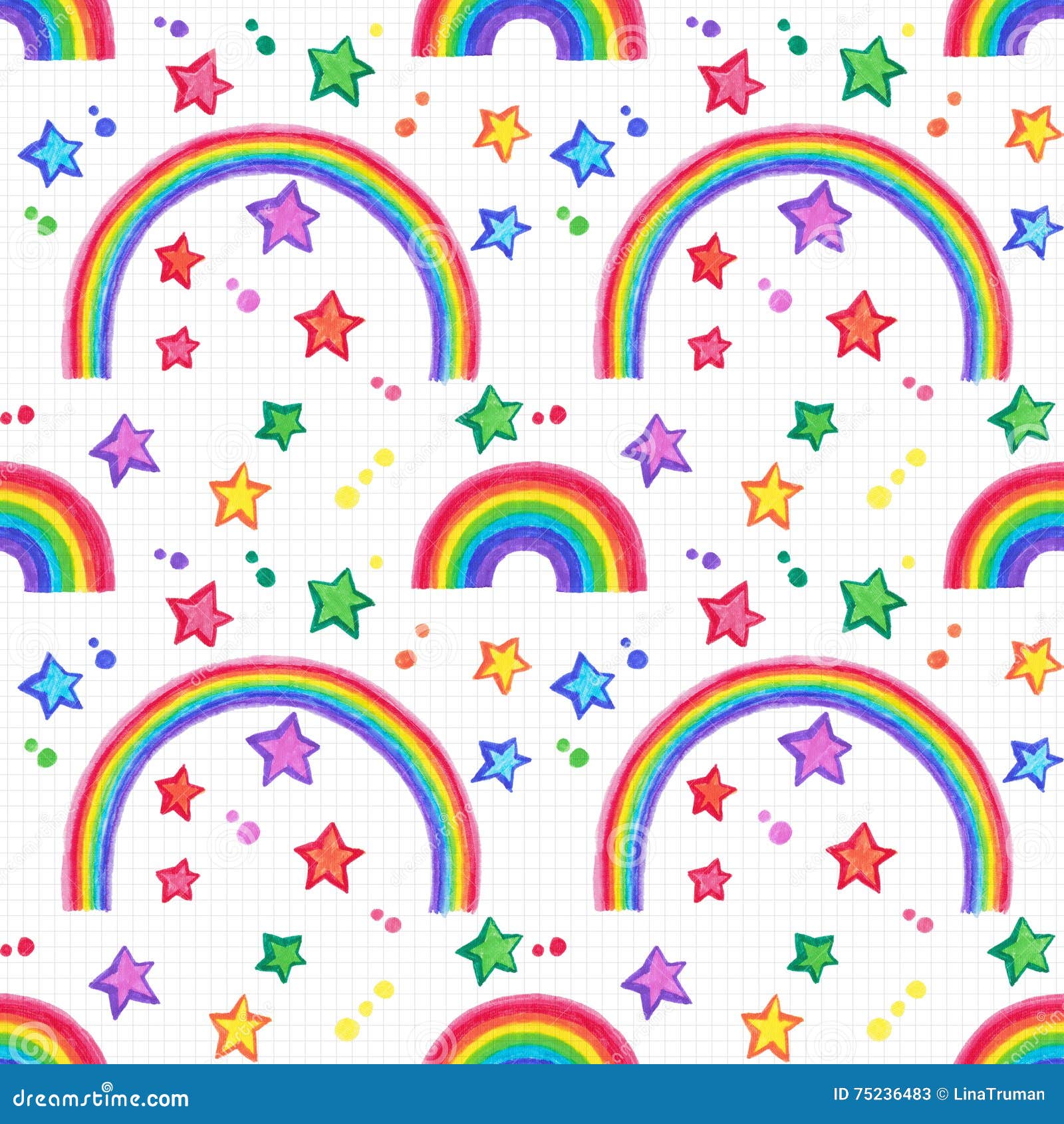 Rainbow and Stars Doodle Seamless Pattern. Stock Illustration ...