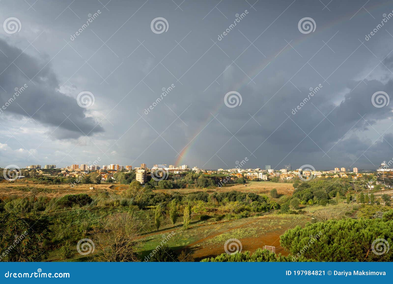 Rainbow, Storm Clouds and Sun Over Rome, Italy Stock Image - Image of ...