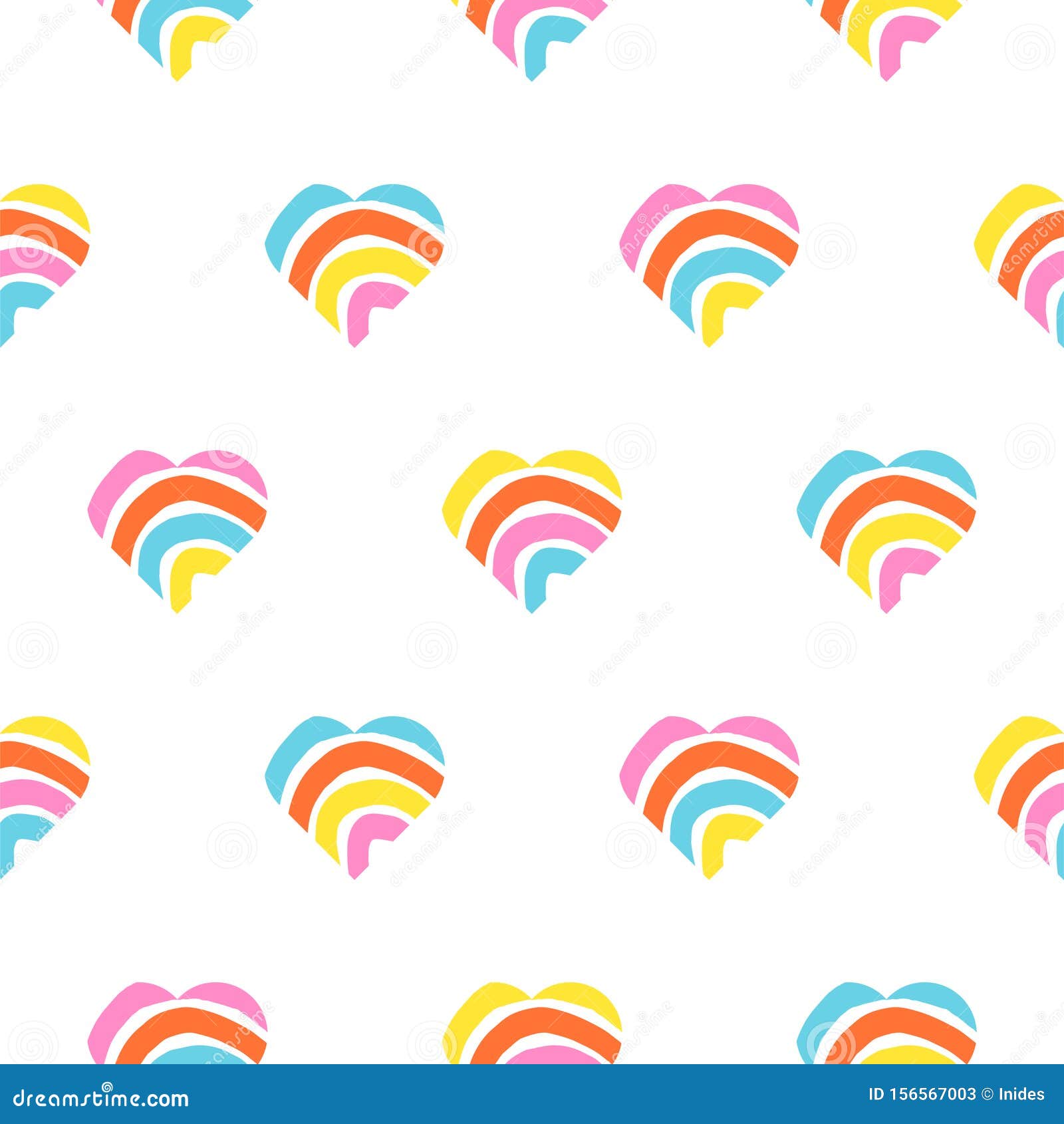 Rainbow Striped Heart Seamless Pattern. Rough Lines Rainbow Repeating ...
