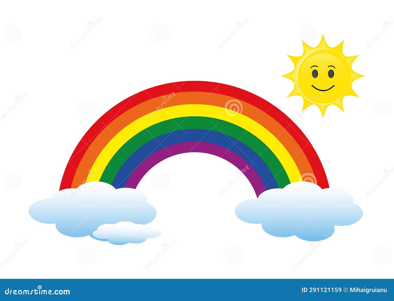 Rainbow with Sun and Clouds Cartoon Vector Stock Illustration ...