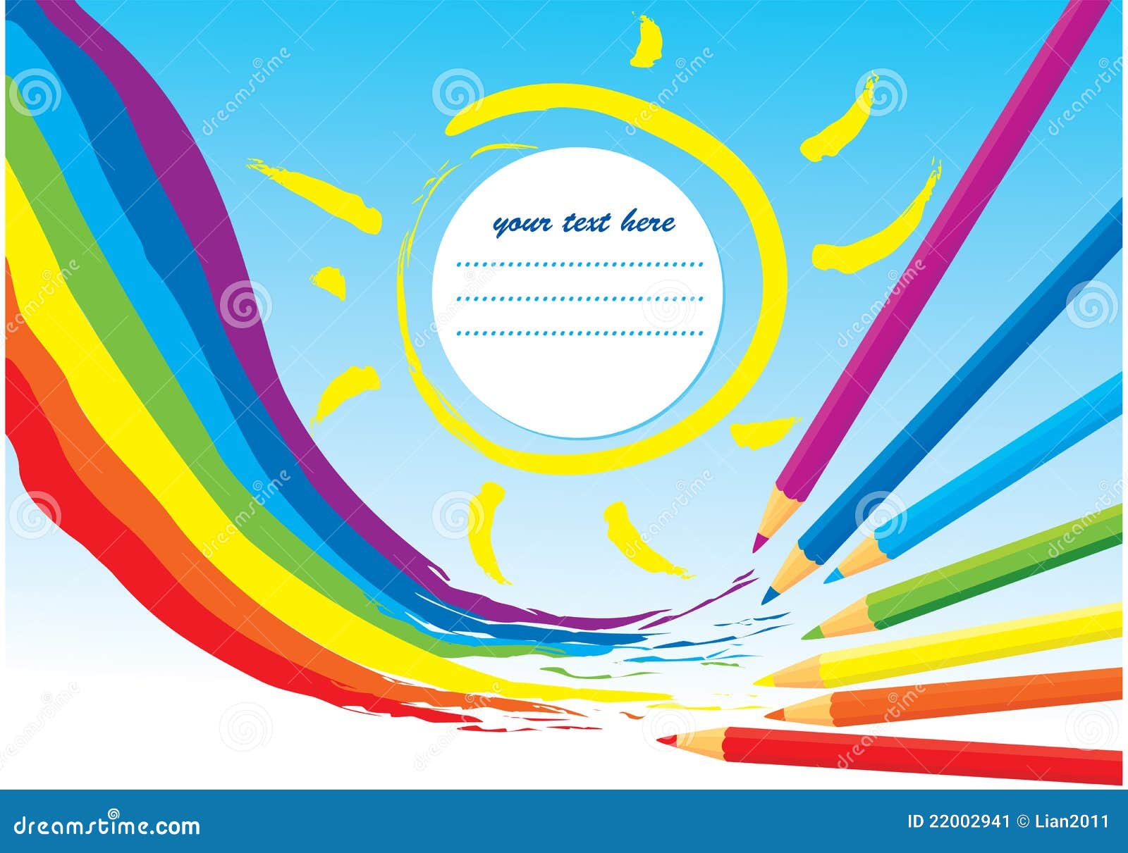 Rainbow, Sun and Color Pencils Stock Vector - Illustration of element ...