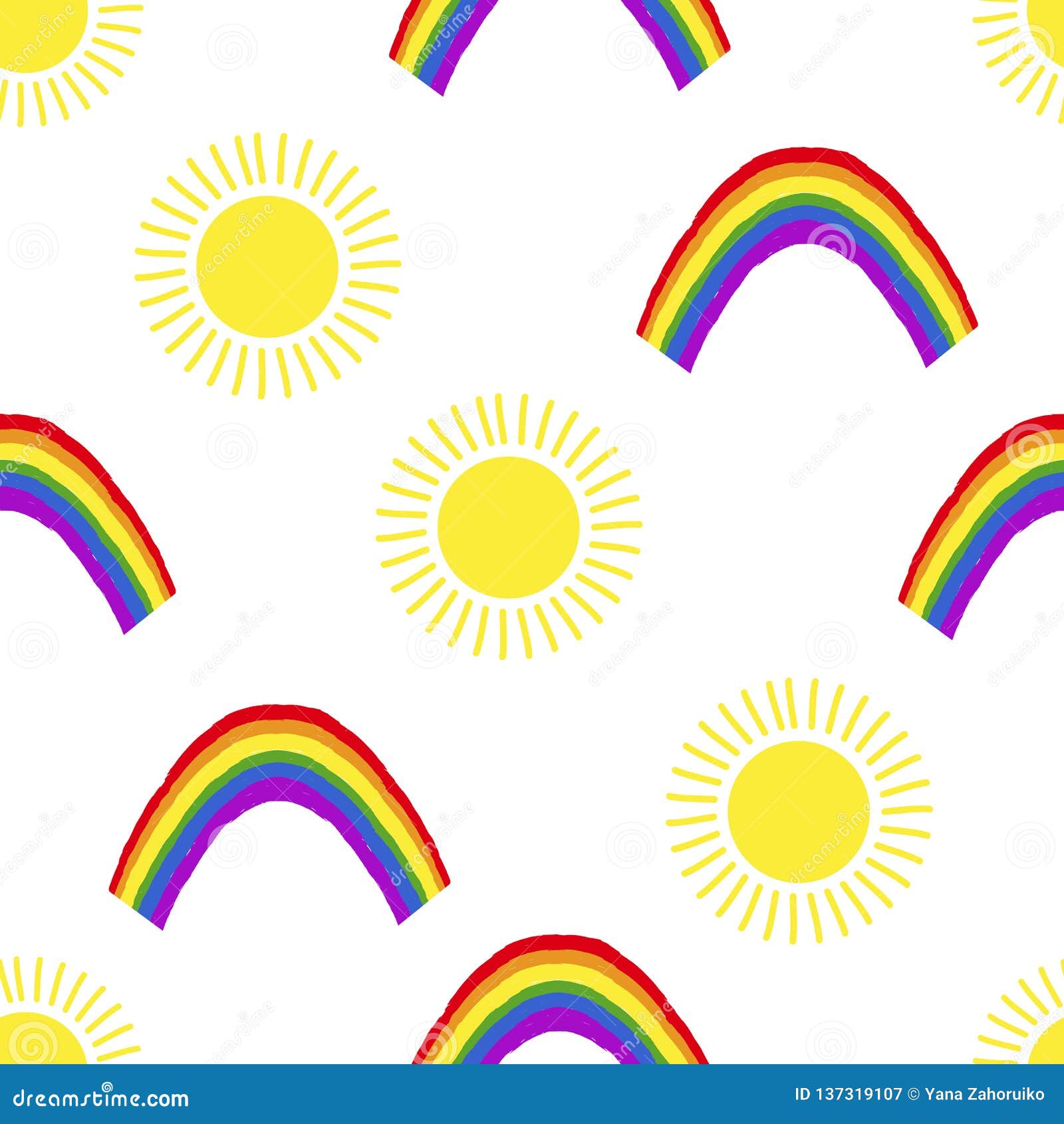Rainbow and Sun- Creative Seamless Pattern Stock Vector - Illustration ...