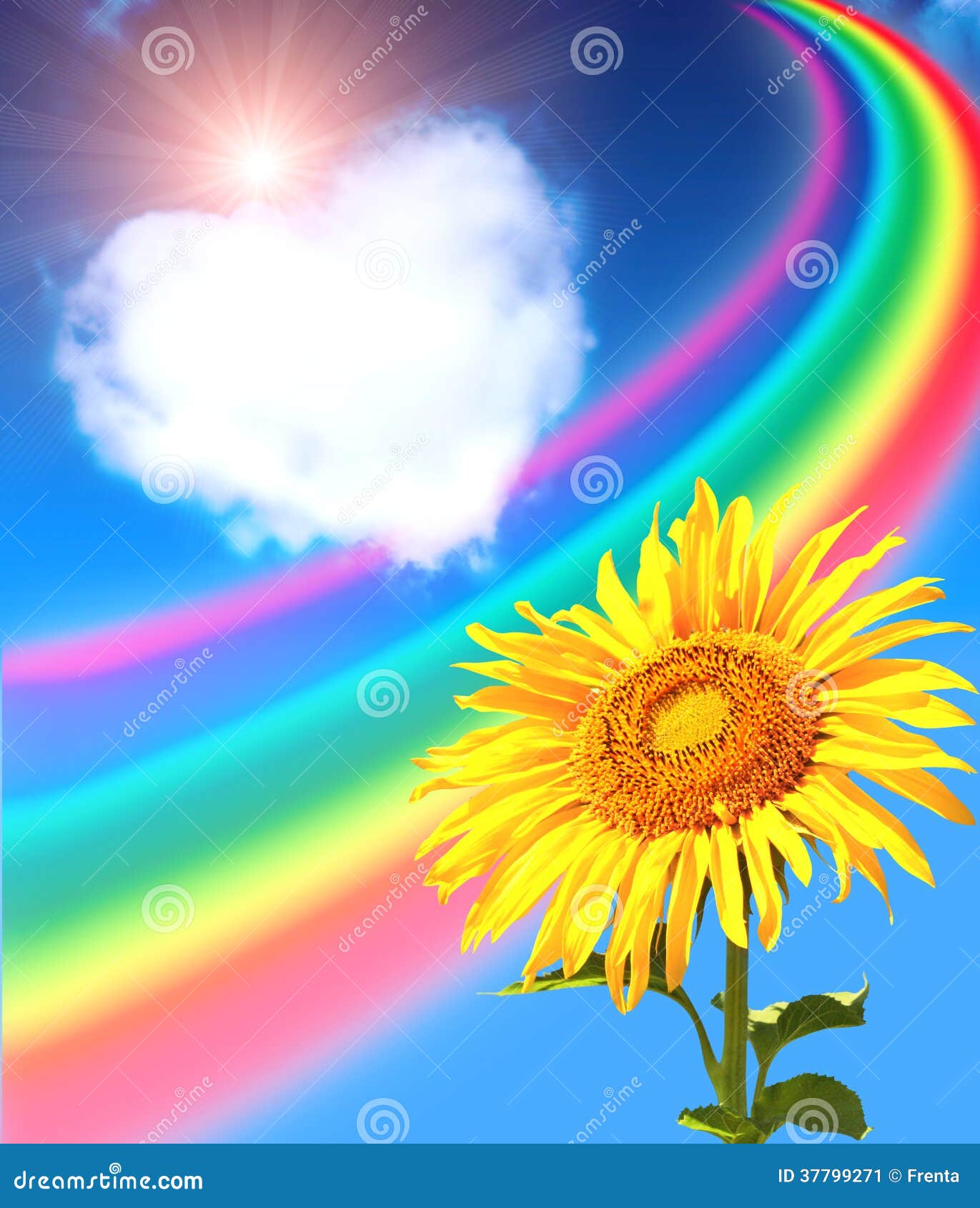 Rainbow, Sunflower and Heart from Clouds Stock Illustration ...