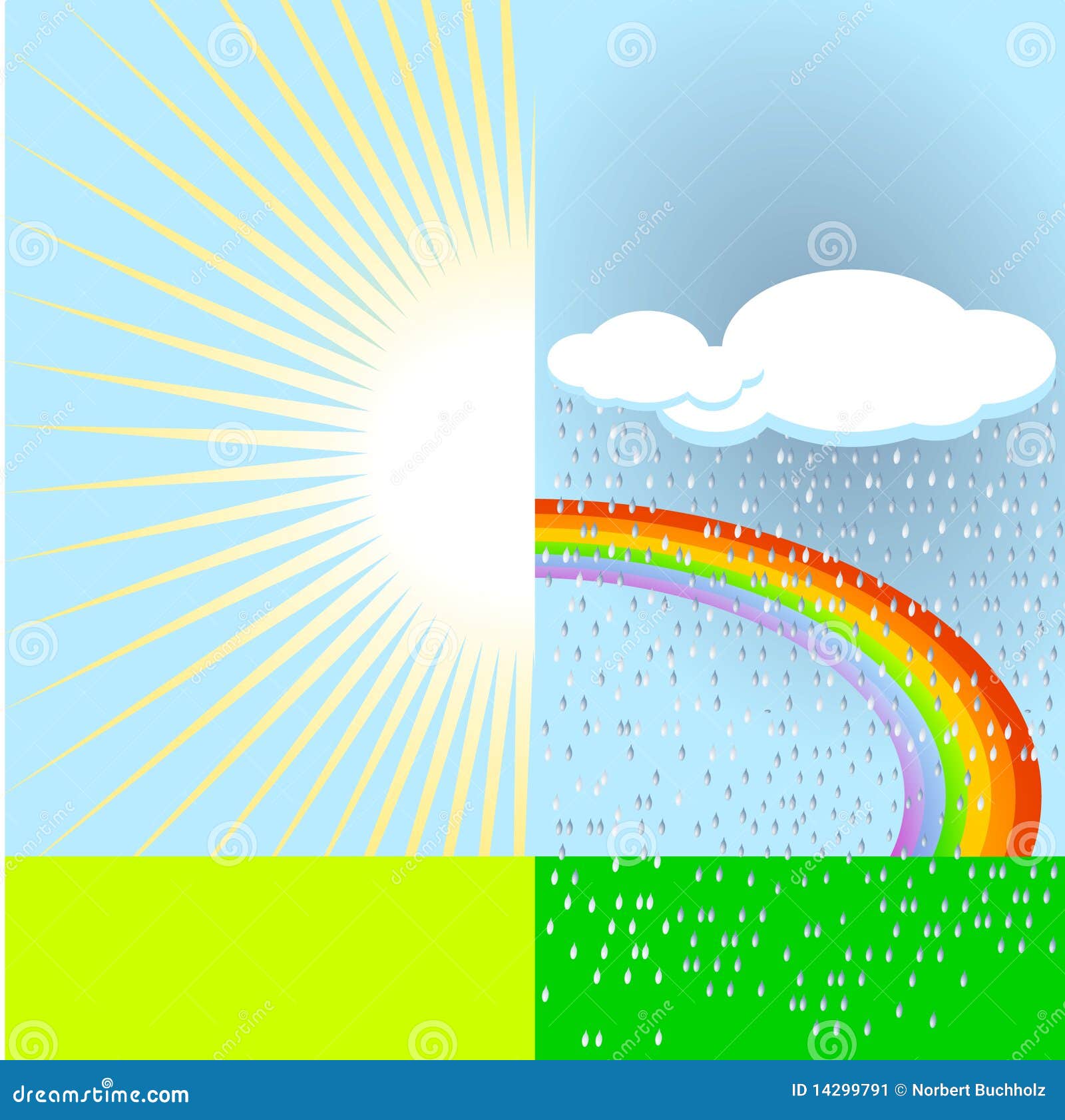 Rainbow and sunshine stock illustration. Illustration of grass - 14299791