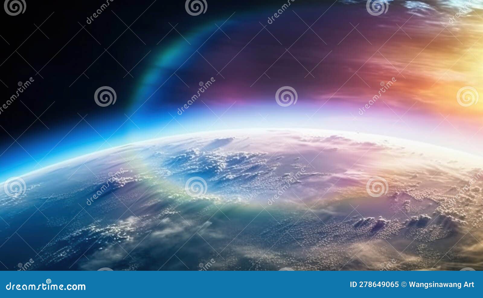 Rainbow Surrounds the Planet Earth AI Generated Image Stock ...